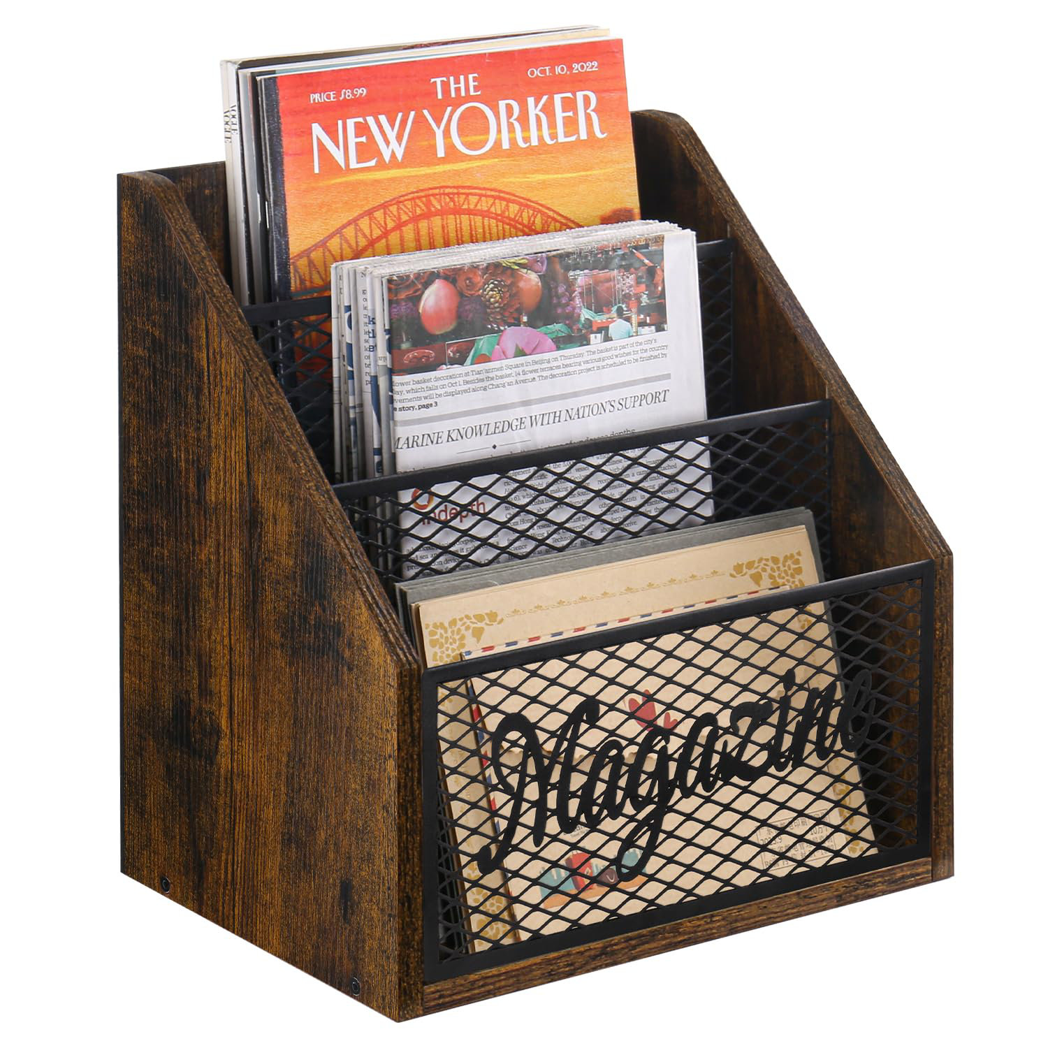 17 Stories Magazine Holder,Stepped 3 Tier Magazine Rack Floor,Magazine ...