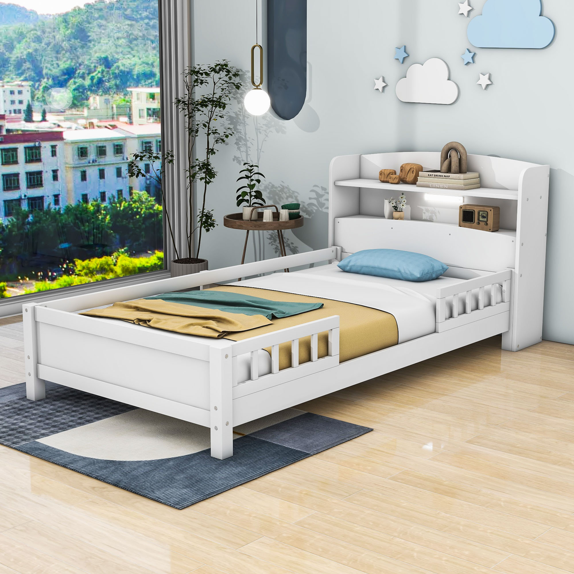 Red Barrel Studio® Low Profile Wood Platform Bed with Built-in LED ...