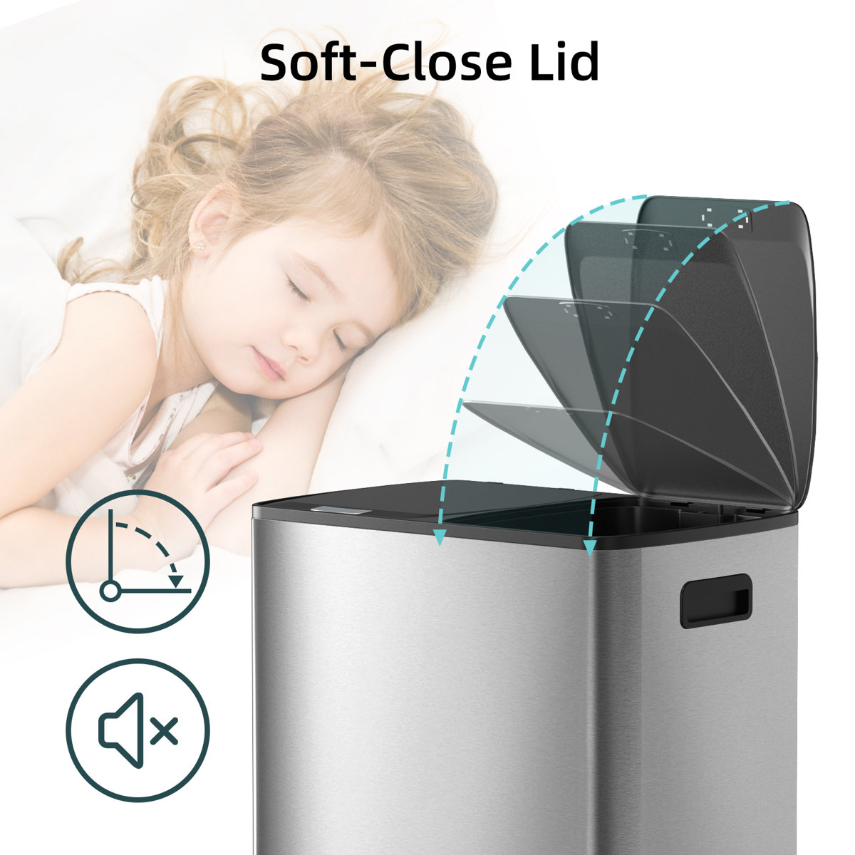 KSSKSS Dual Trash Can with Lid, Stainless Steel Kitchen Step Garbage ...