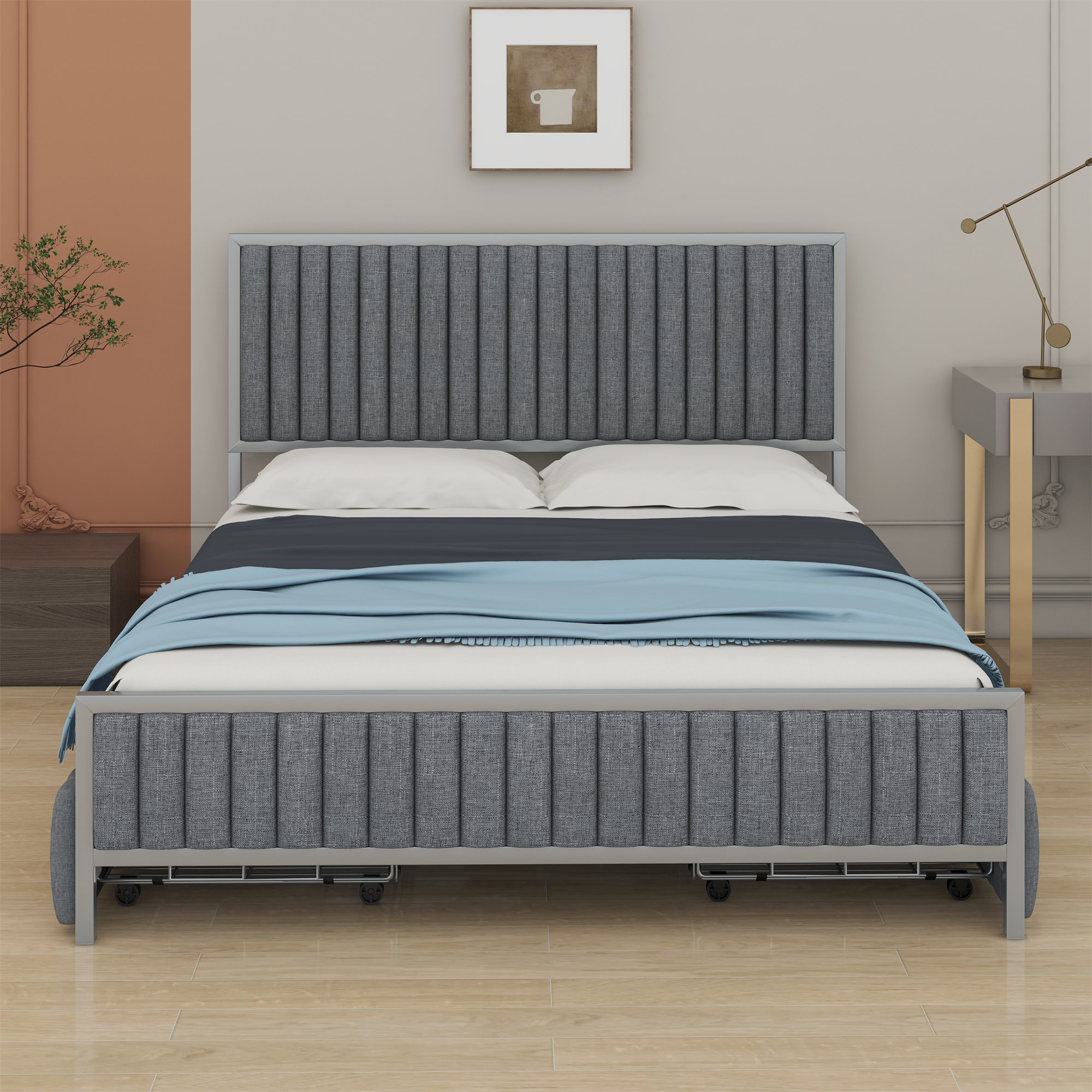 Ebern Designs Metal Frame Upholstered Bed With Drawers | Wayfair