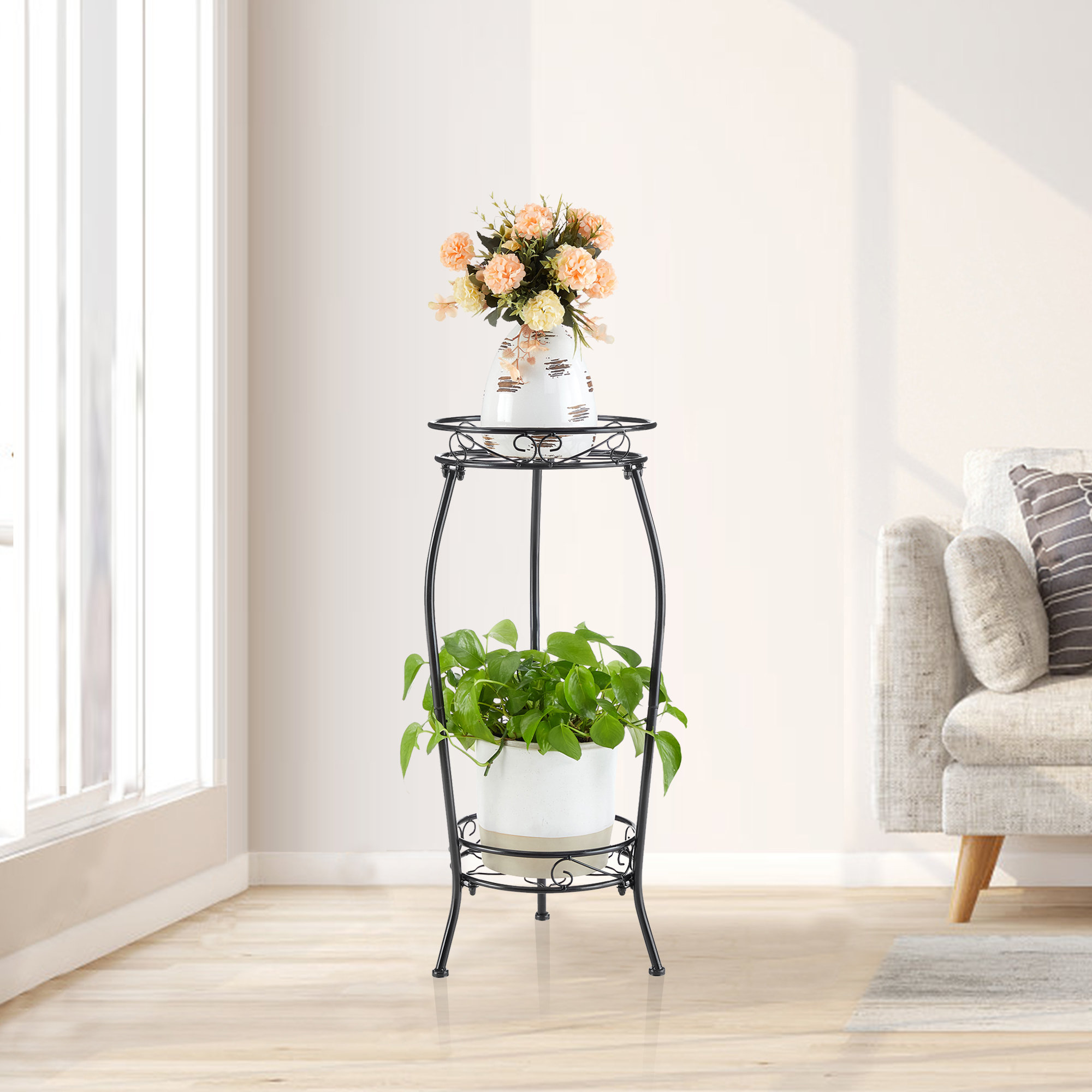 Arlmont & Co. Soban 2 Tier Plant Stand Indoor Outdoor, 27" Tall Metal ...