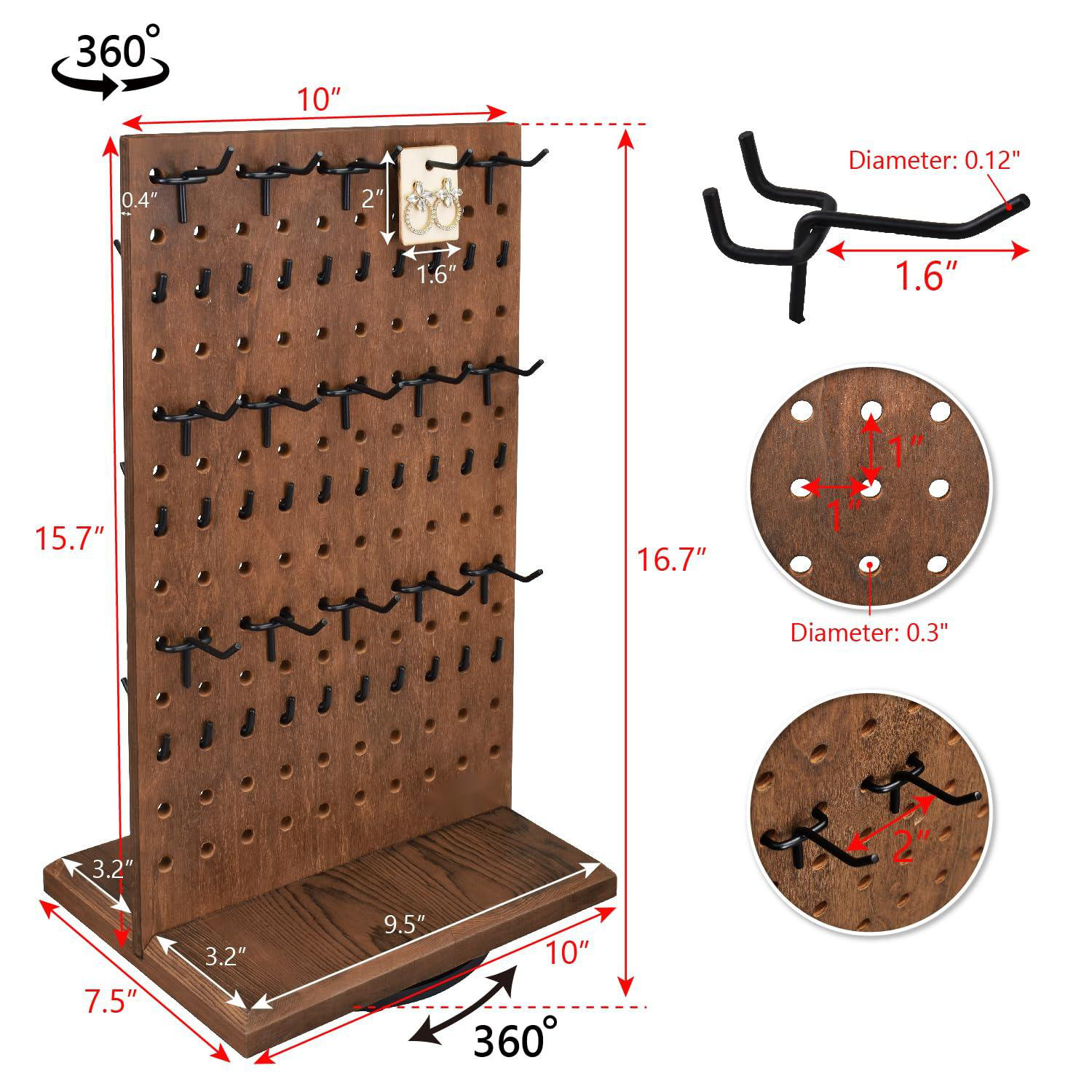 Millwood Pines Wooden Rotating Two-Sided Pegboard Jewellery Display ...