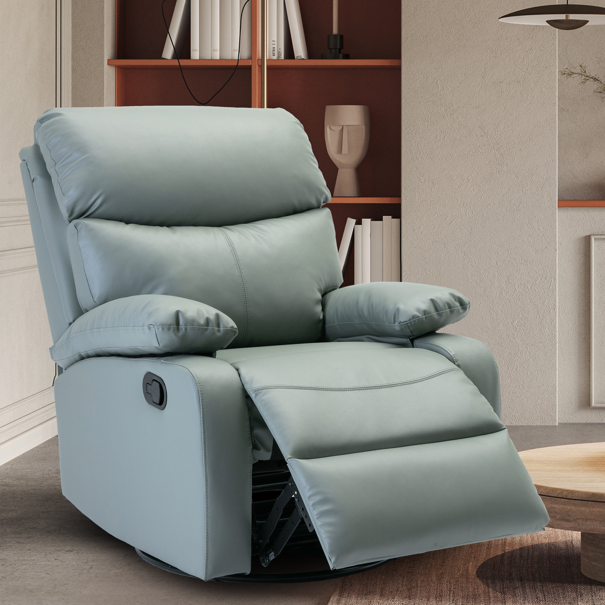 Latitude Run® Top Grain Genuine Leather Recliner ,Manual Swivel Rocker ...
