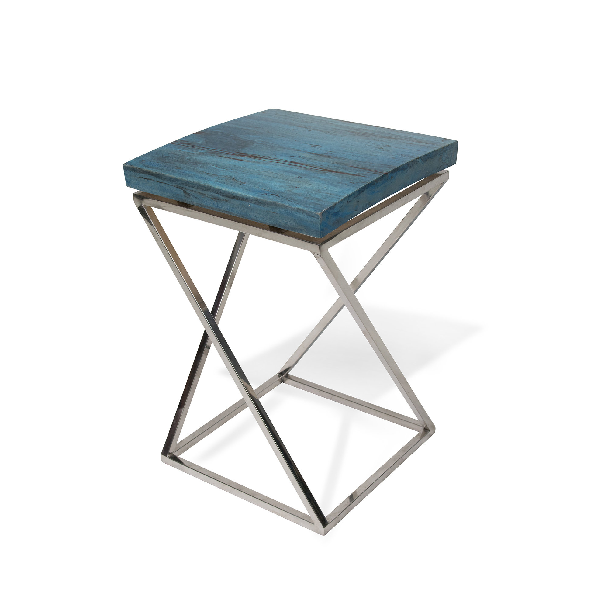 Ibolili Grey Stone Side Table W/ Stainless Steel, Square - Small ...