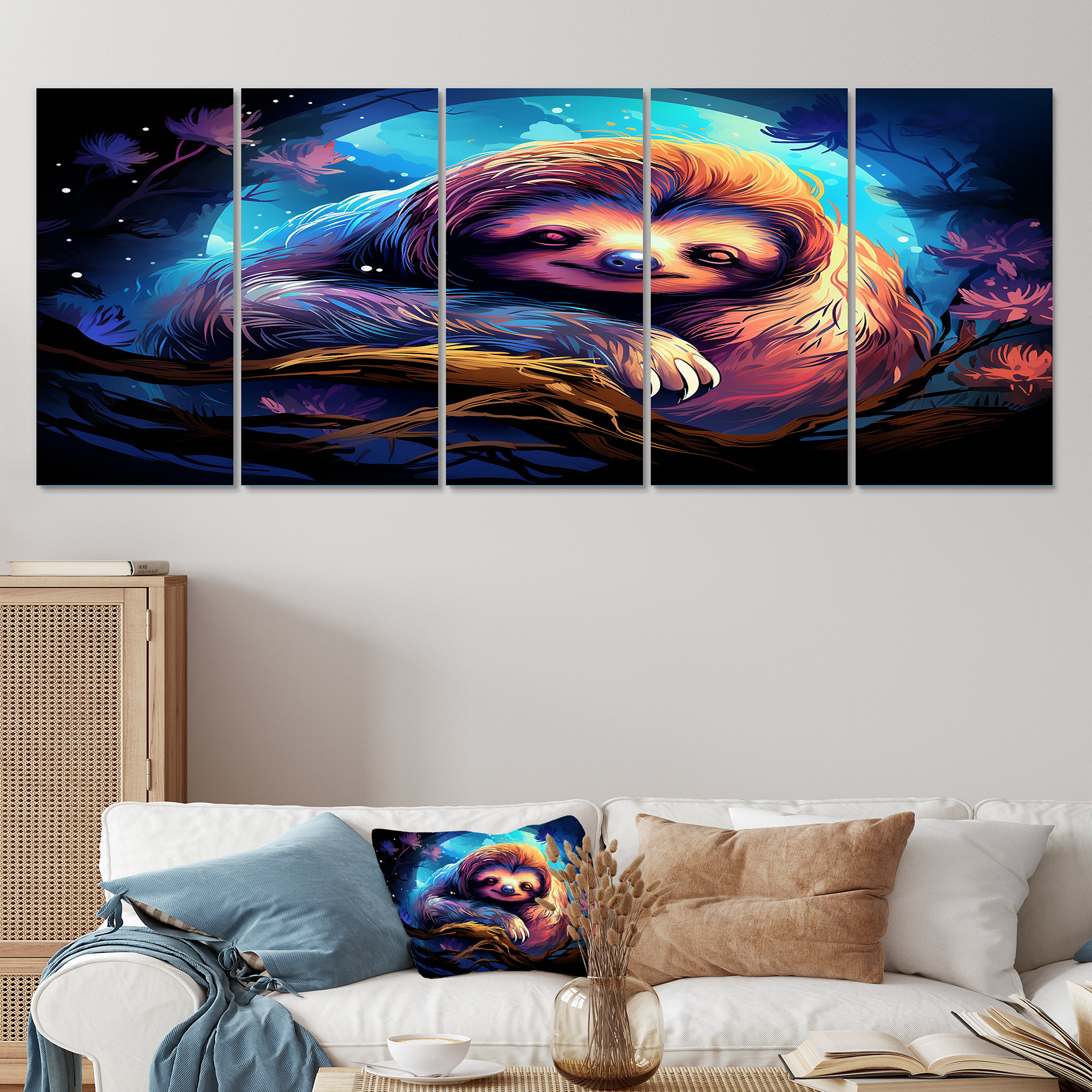 Dakota Fields Blue And Purple Sloth Serenity Sleep - Sloth 5 Piece Wall ...