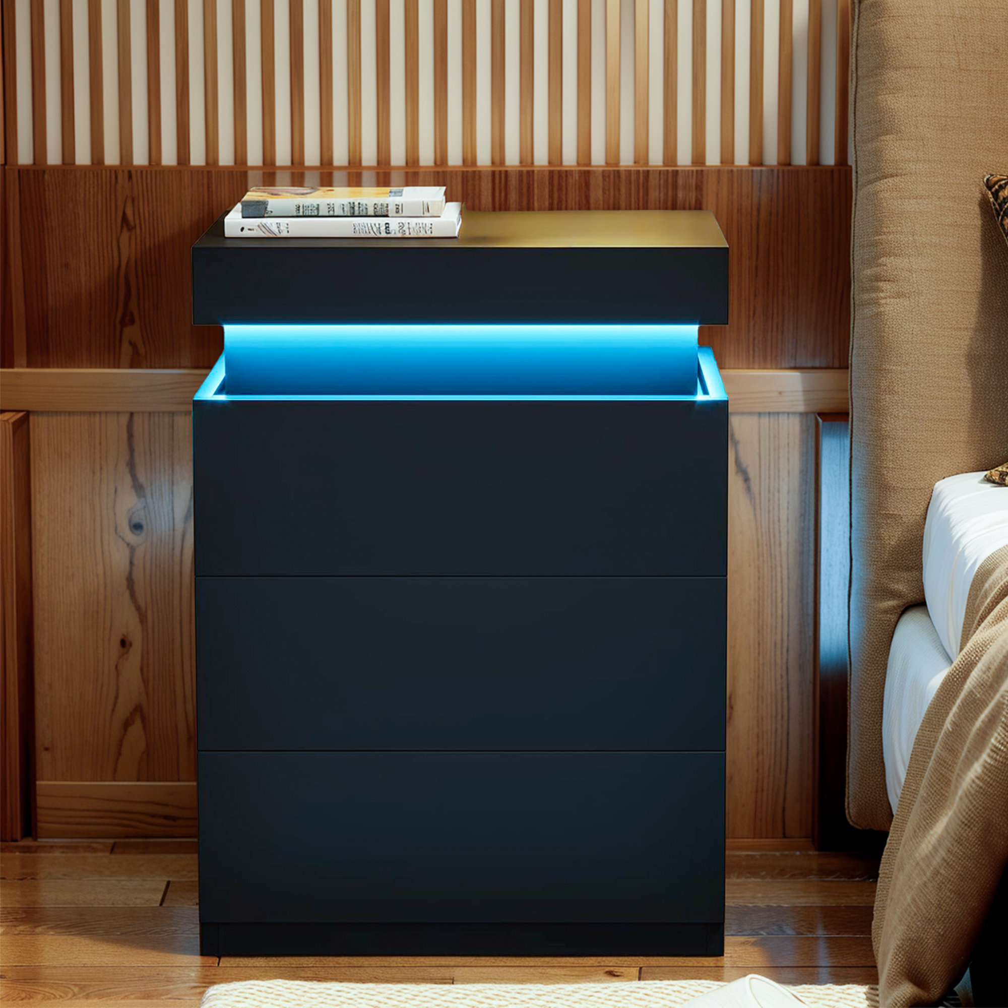 Wrought Studio™ Sleek Modern Nightstand With Led Lighting And Hidden ...