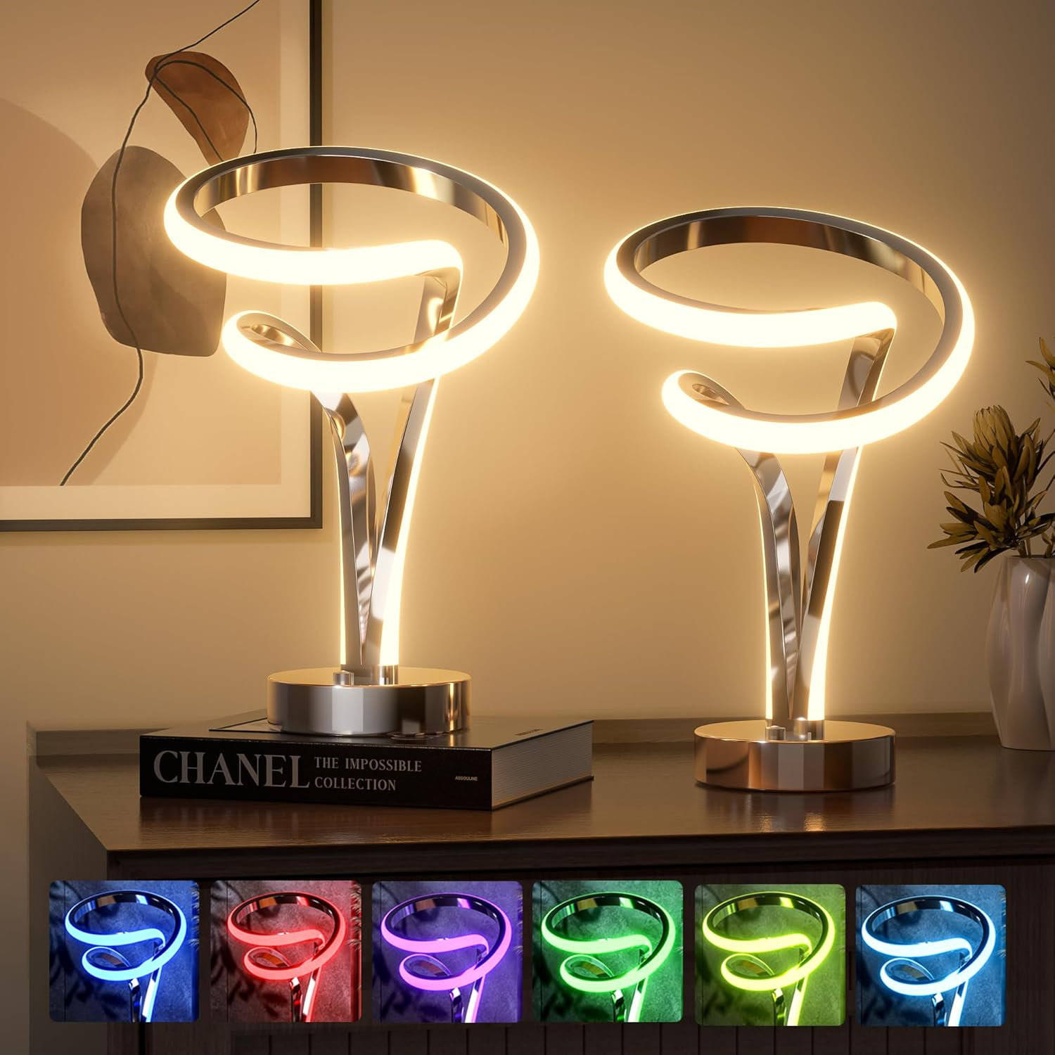 Wrought Studio™ Modern Spiral RGB Table Lamps Set Of 2, Touch Dimmable ...