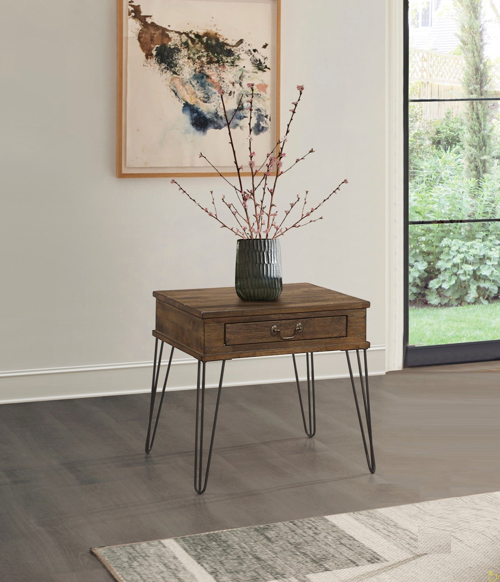 House of Hampton End Table With Drawer Metal Legs Solid Wood Living Room Furniture 1Pc Side ...