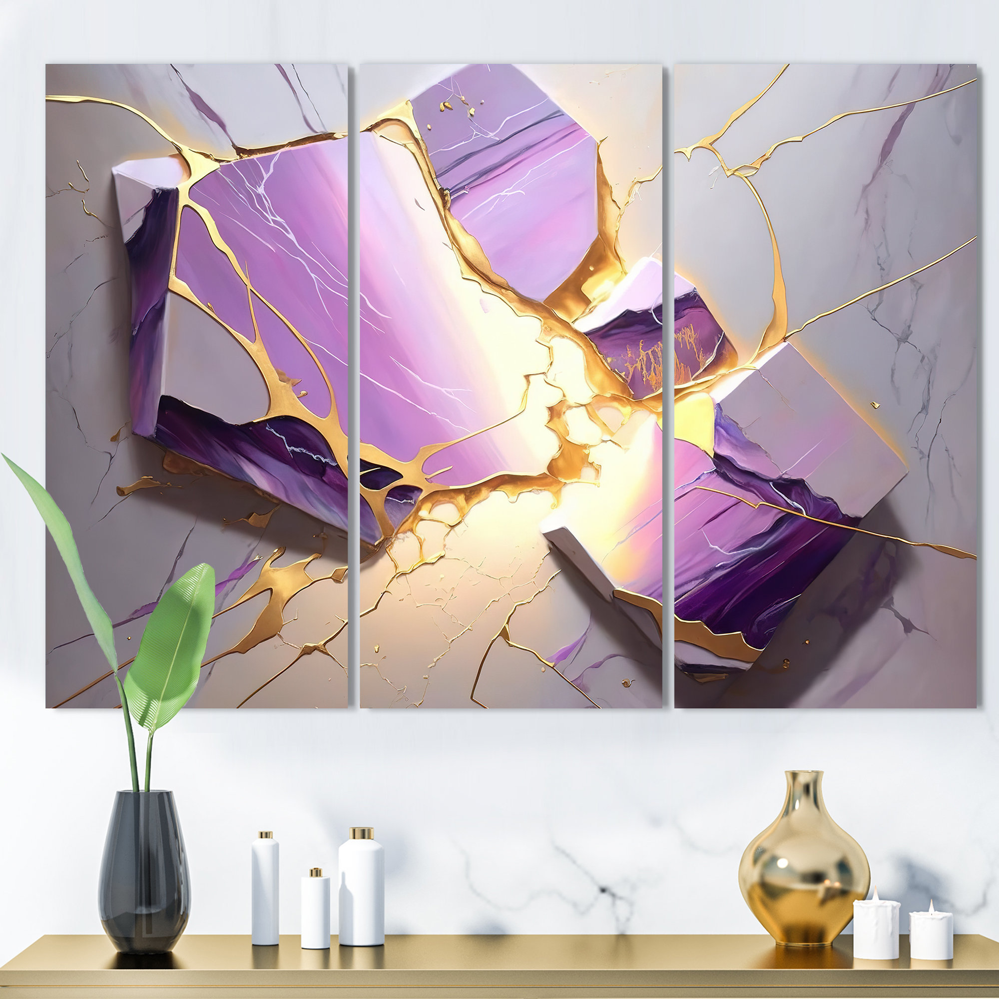 Design Art Abstract Geode Violet I - Marble Abstract Canvas Wall Art ...
