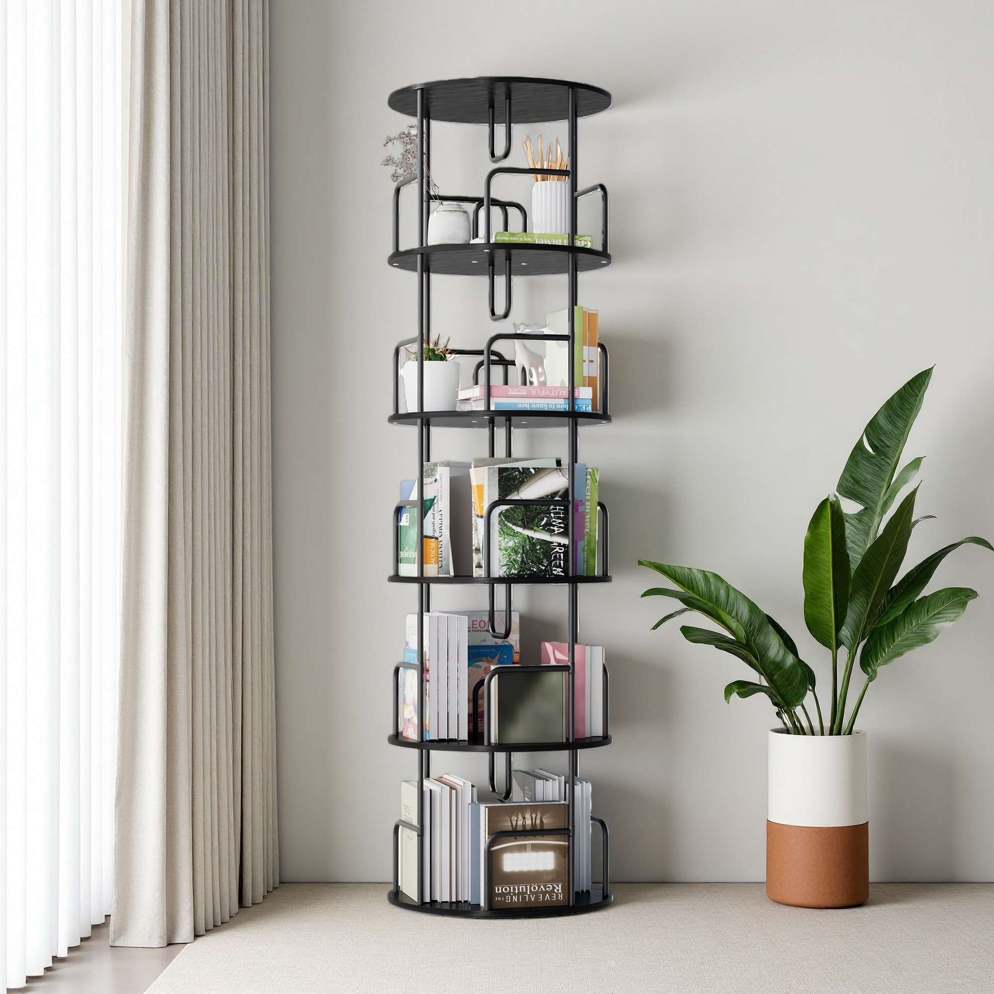 George Oliver Rotating Bookshelf Tower 5 Tier, Spinning Bookcase ...