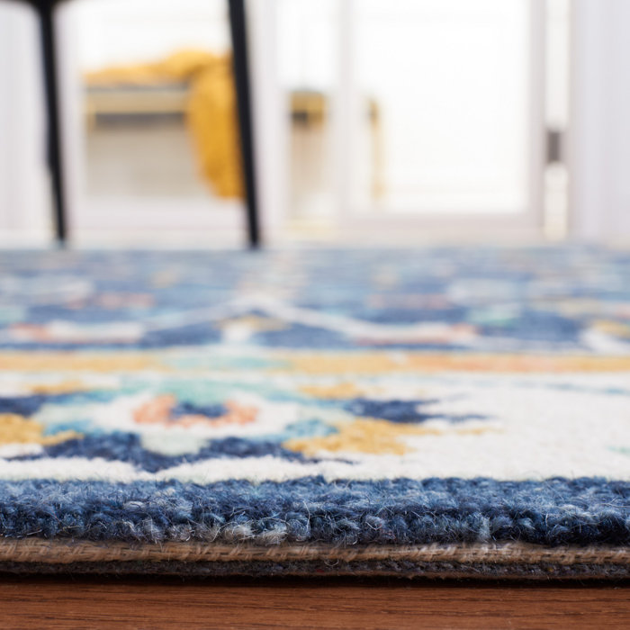 Lark Manor Rosalna Handmade Blue/Ivory/Yellow Rug & Reviews | Wayfair