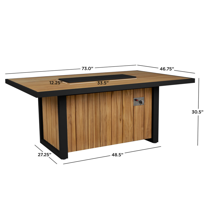 Real Flame Bodhi 73" Rectangle Teak Dining Fire Table With Hidden ...