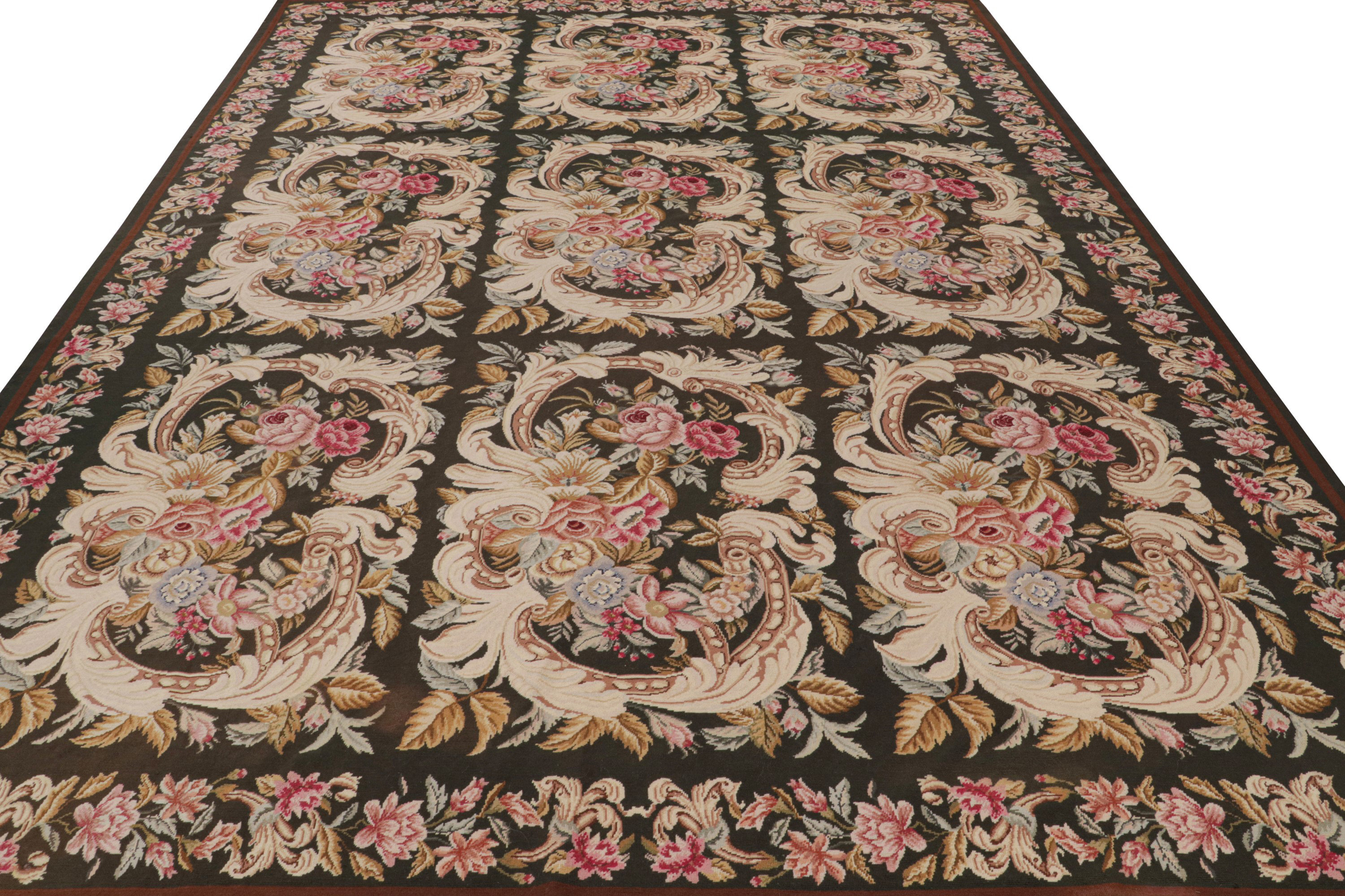 Rug & Kilim’S French Needlepoint Rug In Rich Brown With All-Over Floral ...