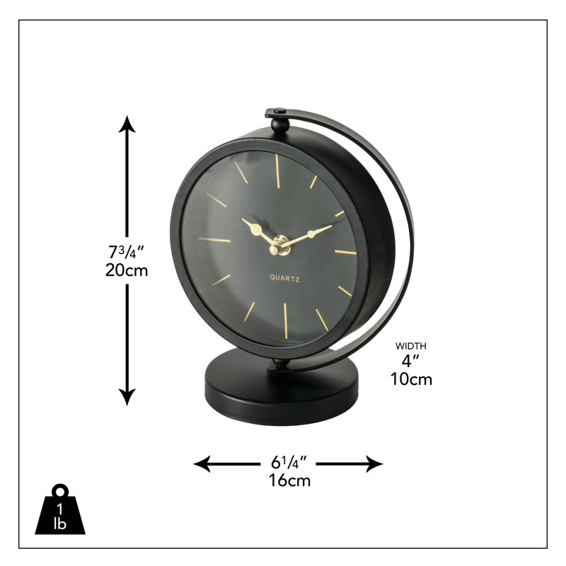 Ebern Designs Analog Mid Century Modern Quartz Tabletop Clock in Black ...