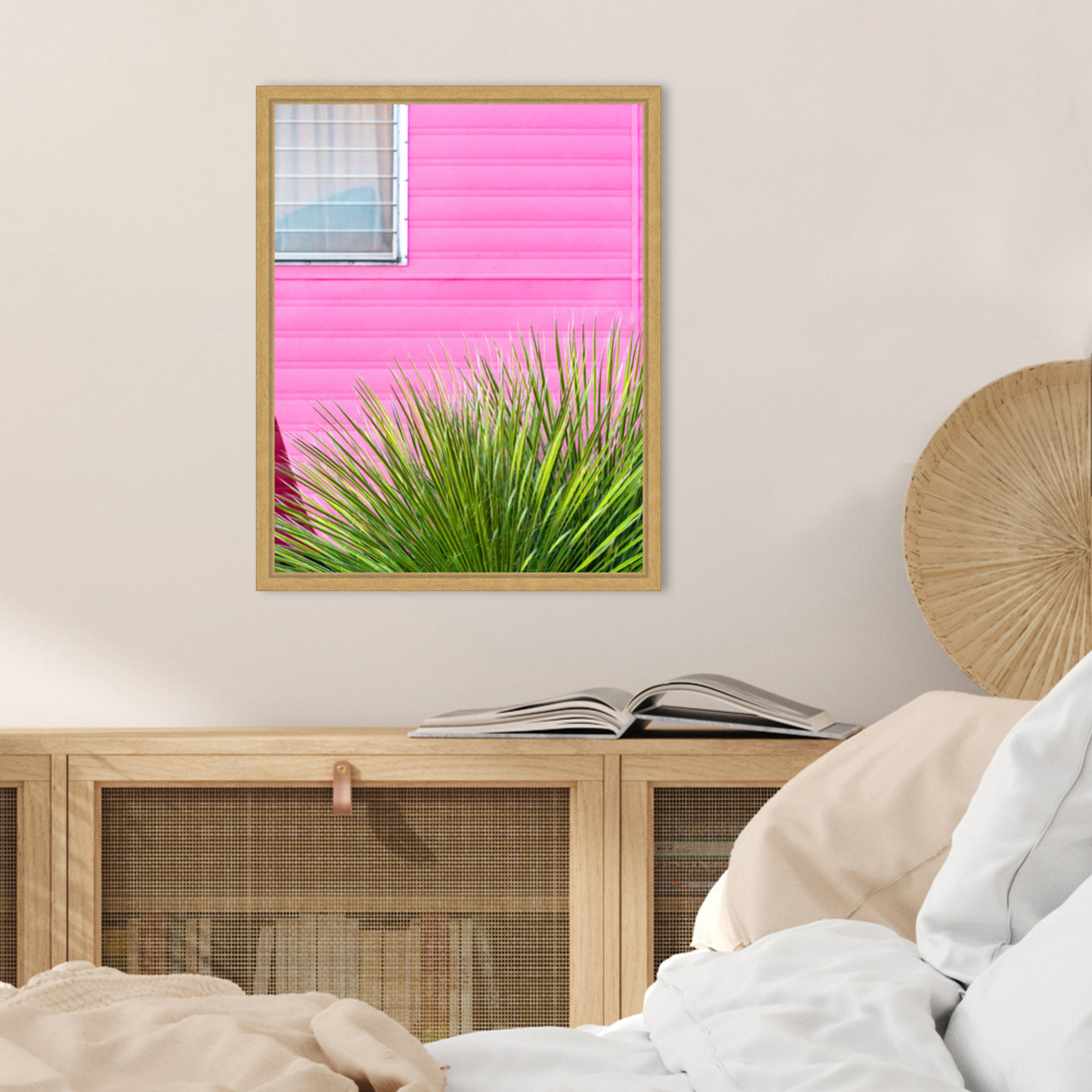 Ebern Designs Vintage Pink Camper Trailer with Cactus by Wrobel Framed ...