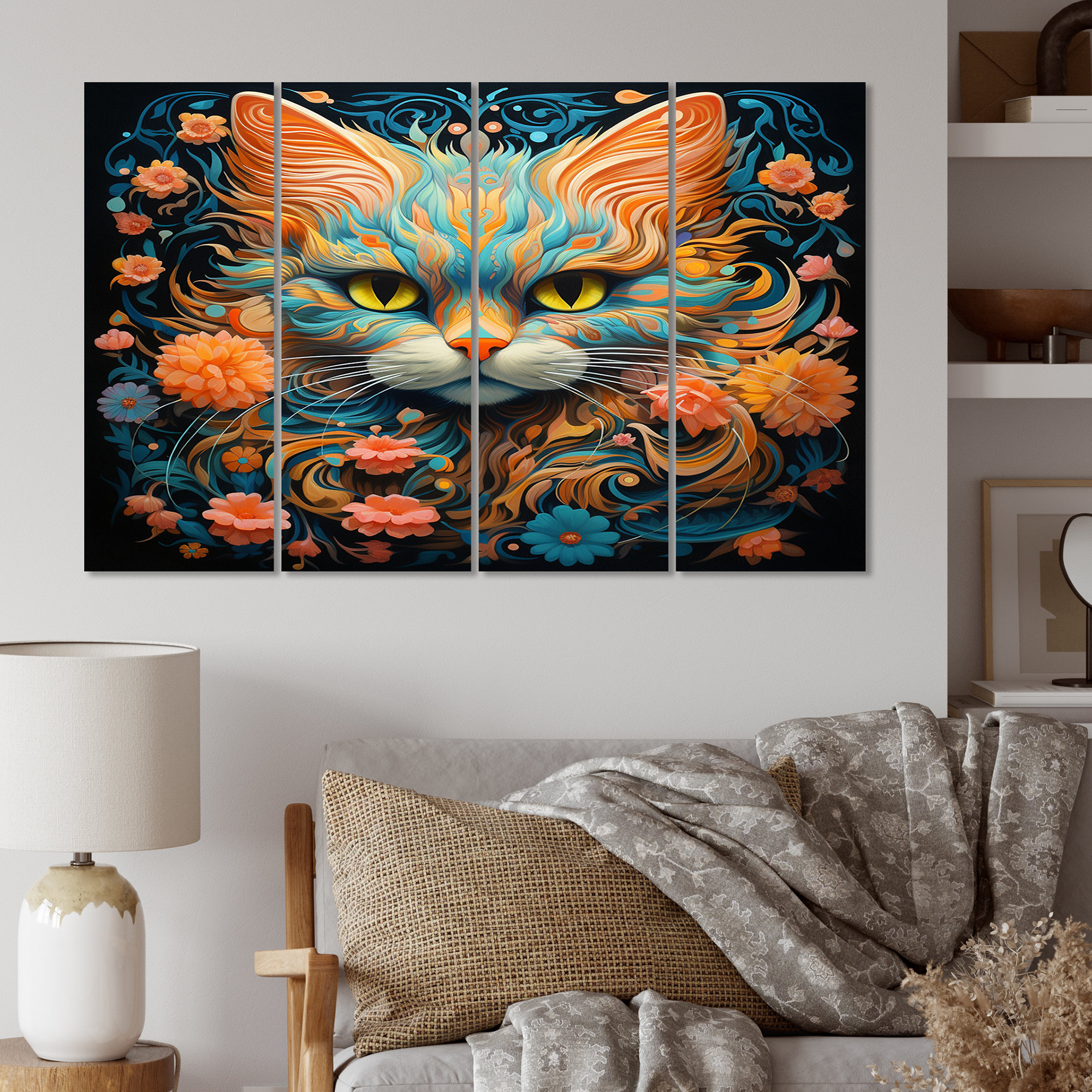 Red Barrel Studio® Magical Amber And Teal Cat With Flowers - Animals ...