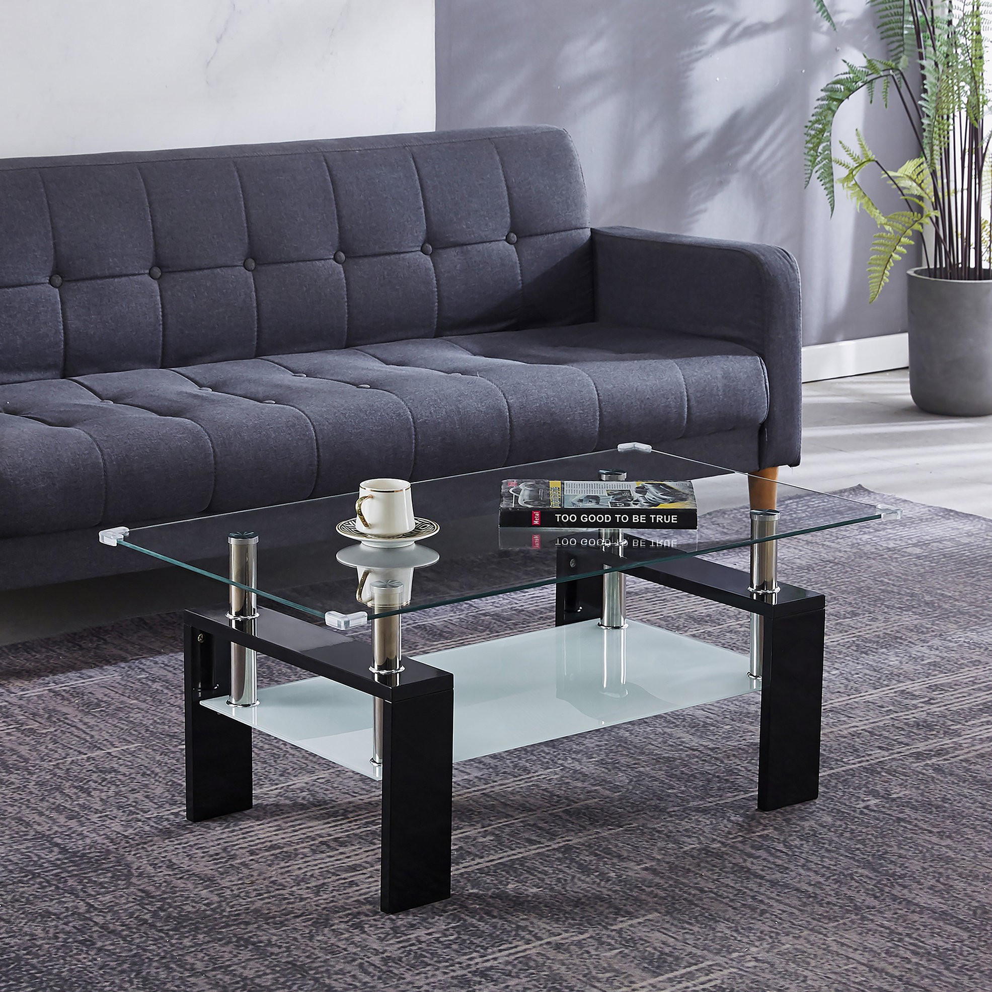 Wrought Studio™ Rectangular Coffee Table with Manufactured Wood Table Topand Shelf | Wayfair