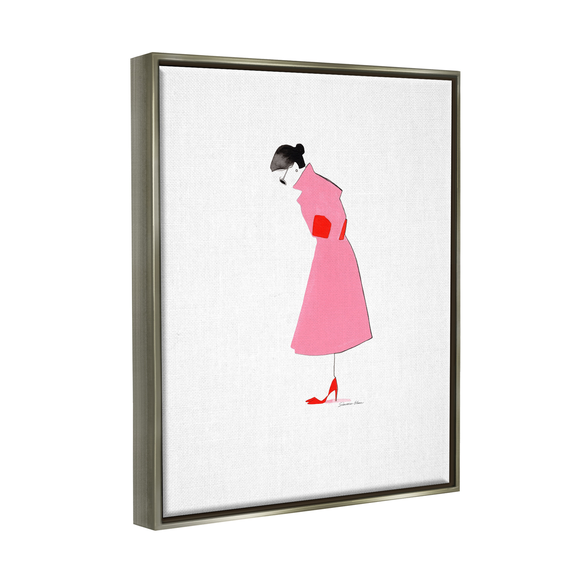 Everly Quinn Pink Contemporary Girl Framed Floater Canvas Wall Art ...