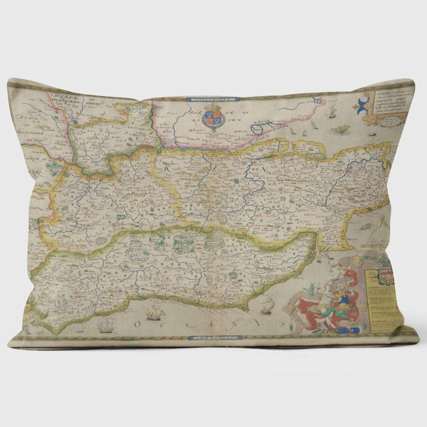 British Library Map of Sussex & Kent 1579 British Library Cushion ...