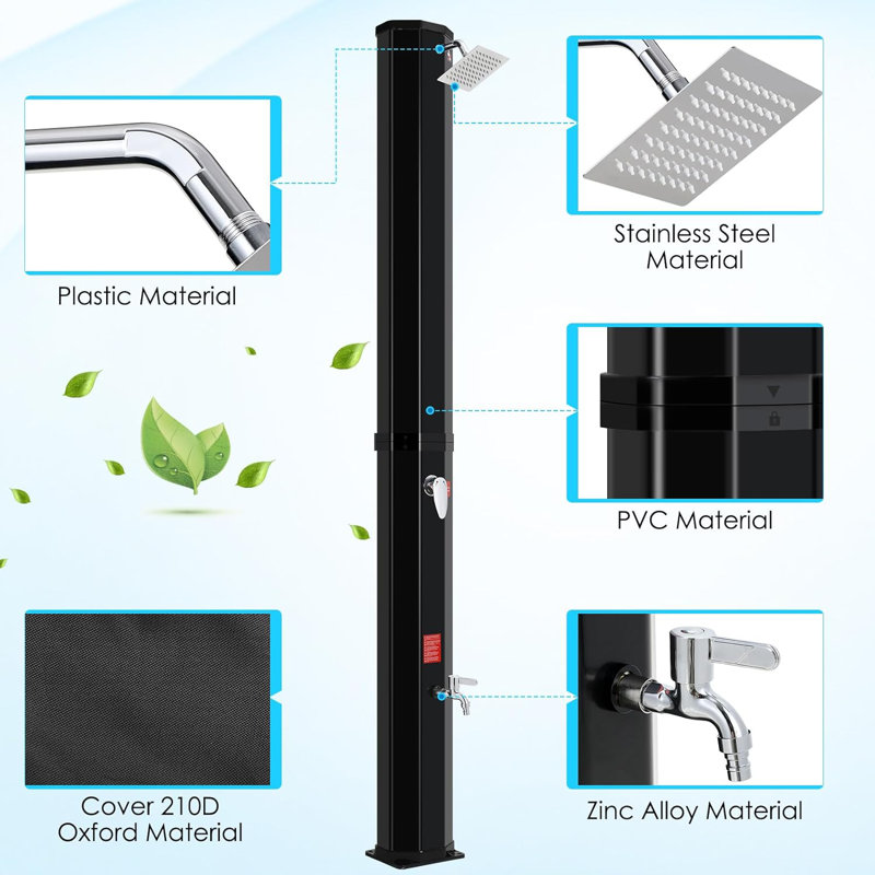 Pirecart Solar Powered Portable Freestanding Outdoor Shower with ...