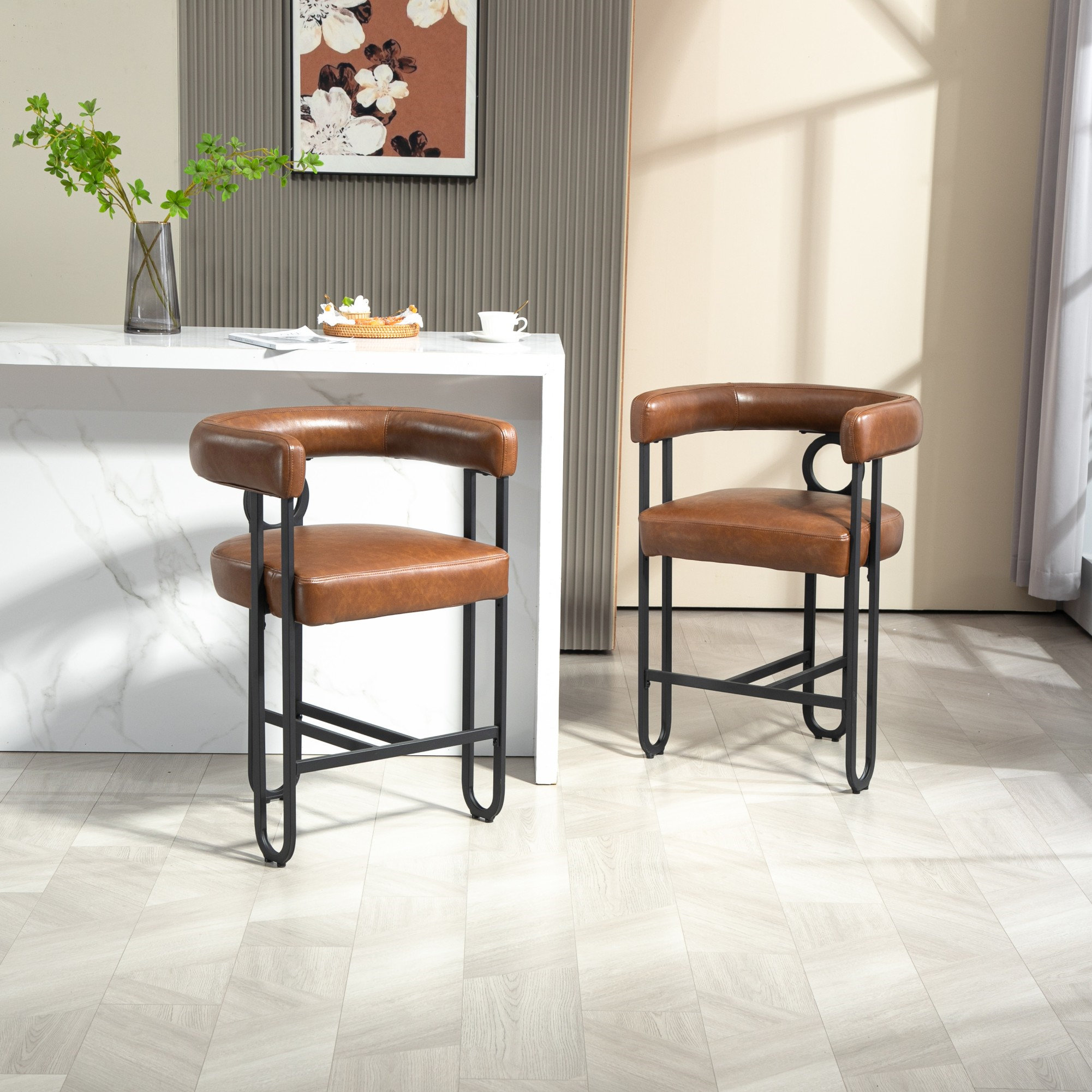 17 Stories Set Of 2 Bar Stools, Modern Bar Stool With Back, Accent ...