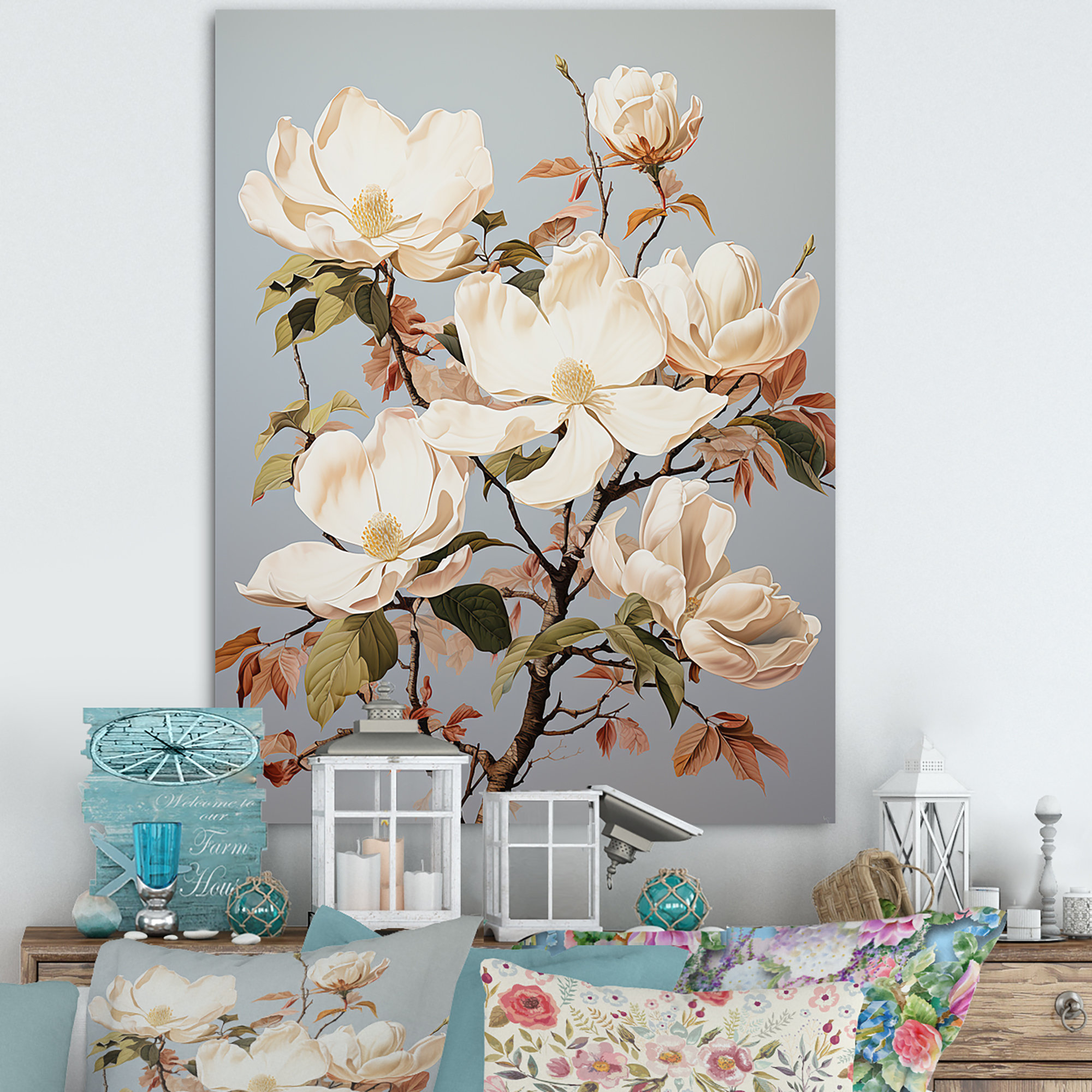 Winston Porter Gentle Magnolia Beige Melody I - Magnolias Canvas Wall ...