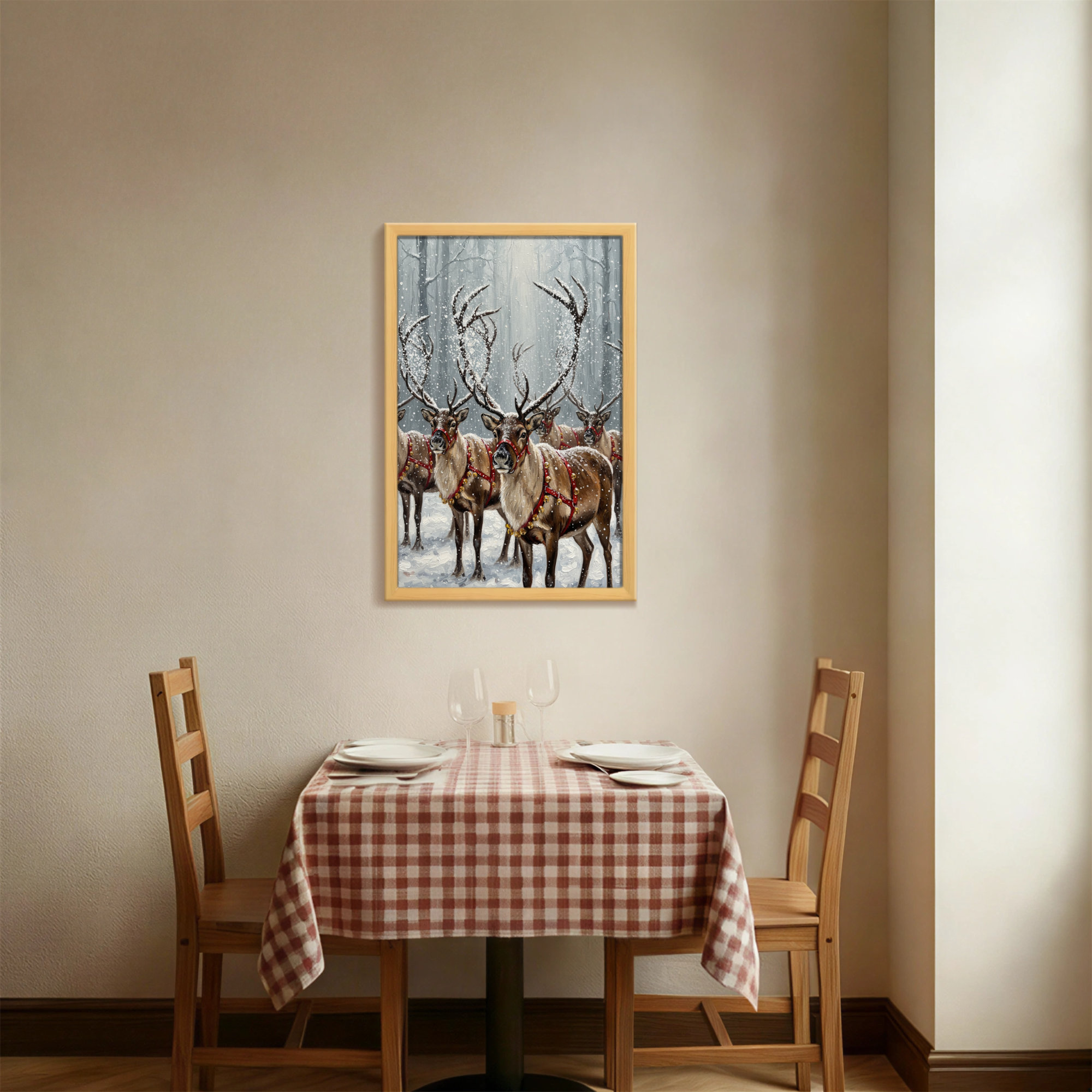 Foundry Select Animals Reindeer In Snowy Forest With Red Harnesses ...