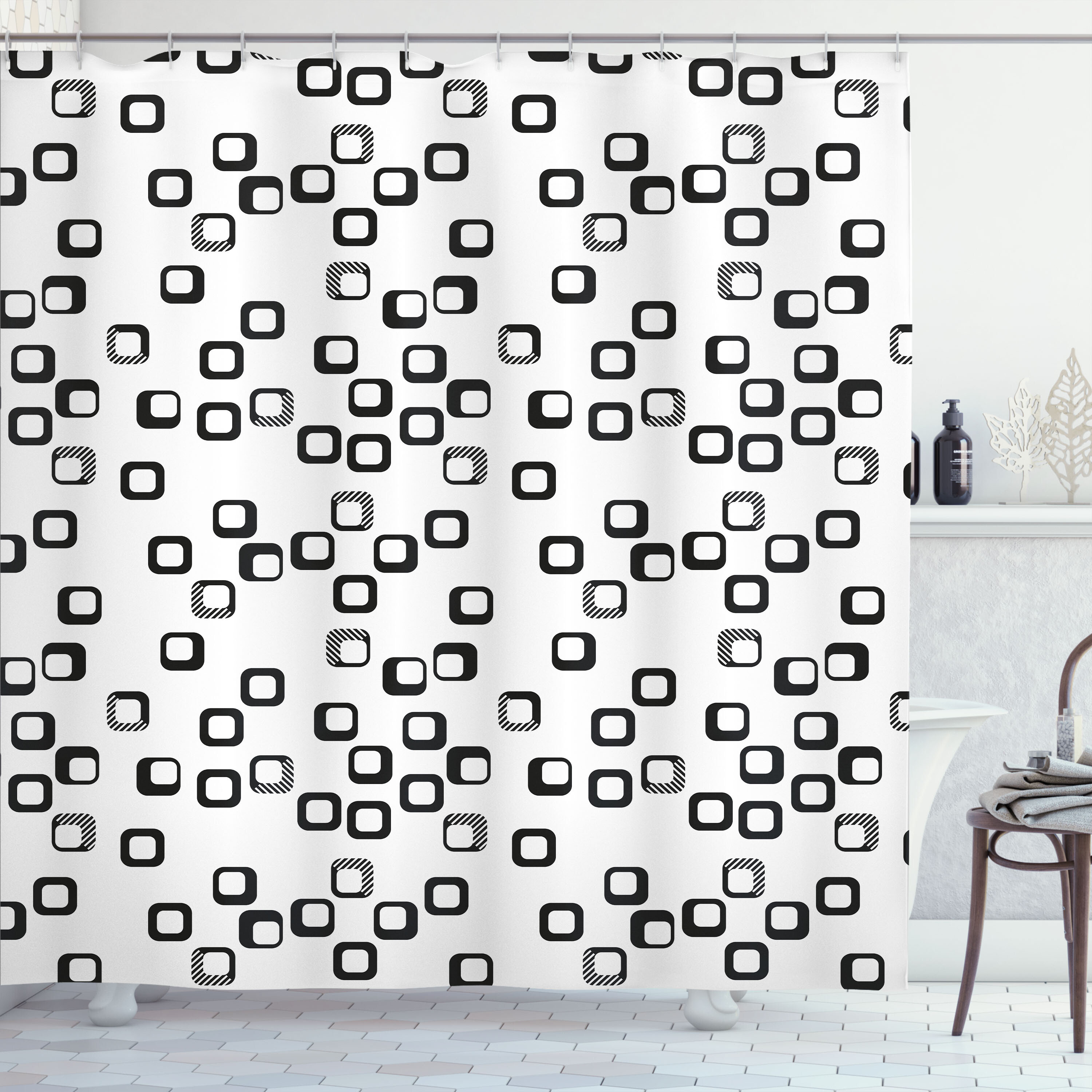 East Urban Home Modern Shower Curtain Modern Monochrome Squares ...