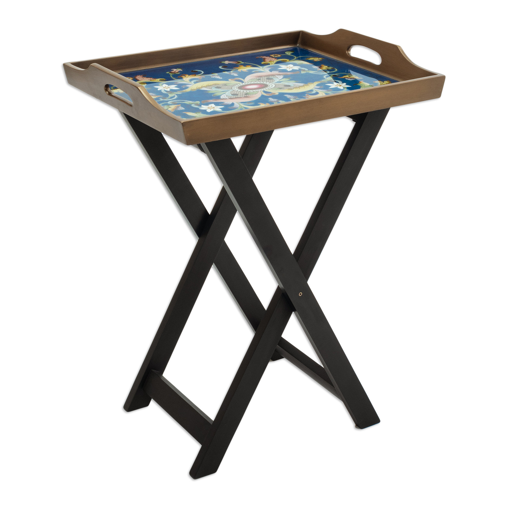 Novica Handmade Colonial Night Reverse Painted Folding Tray Table | Wayfair