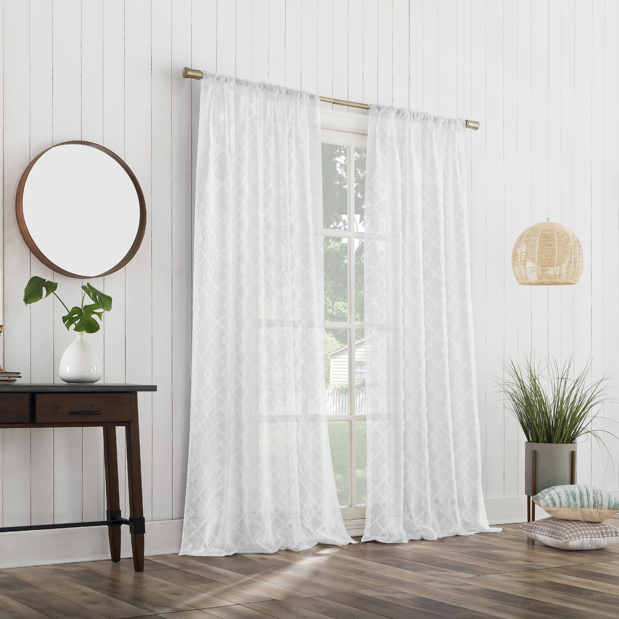 Union Rustic Geometric Clipped Semi-Sheer Rod Pocket Curtain Panel ...