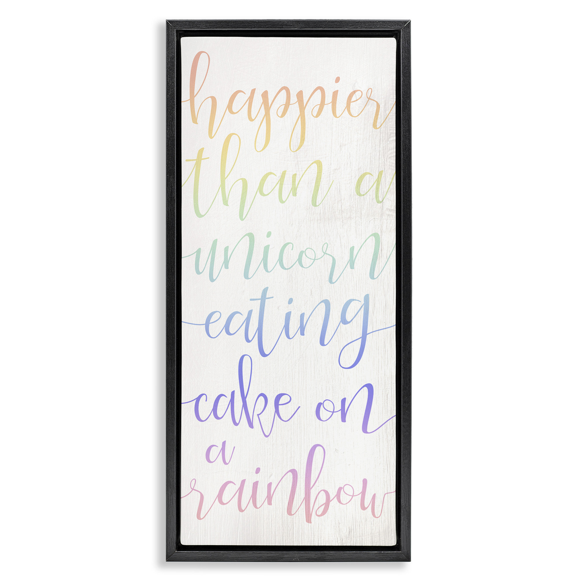 Trinx Happier Than Unicorn Humour Grey Framed Floater Canvas Wall Art ...