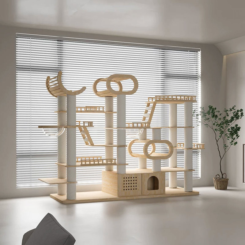 KZLAA 76.7 H Large Solid Wood Cat Tree Multi-Level Tall Cat Tower Cat ...