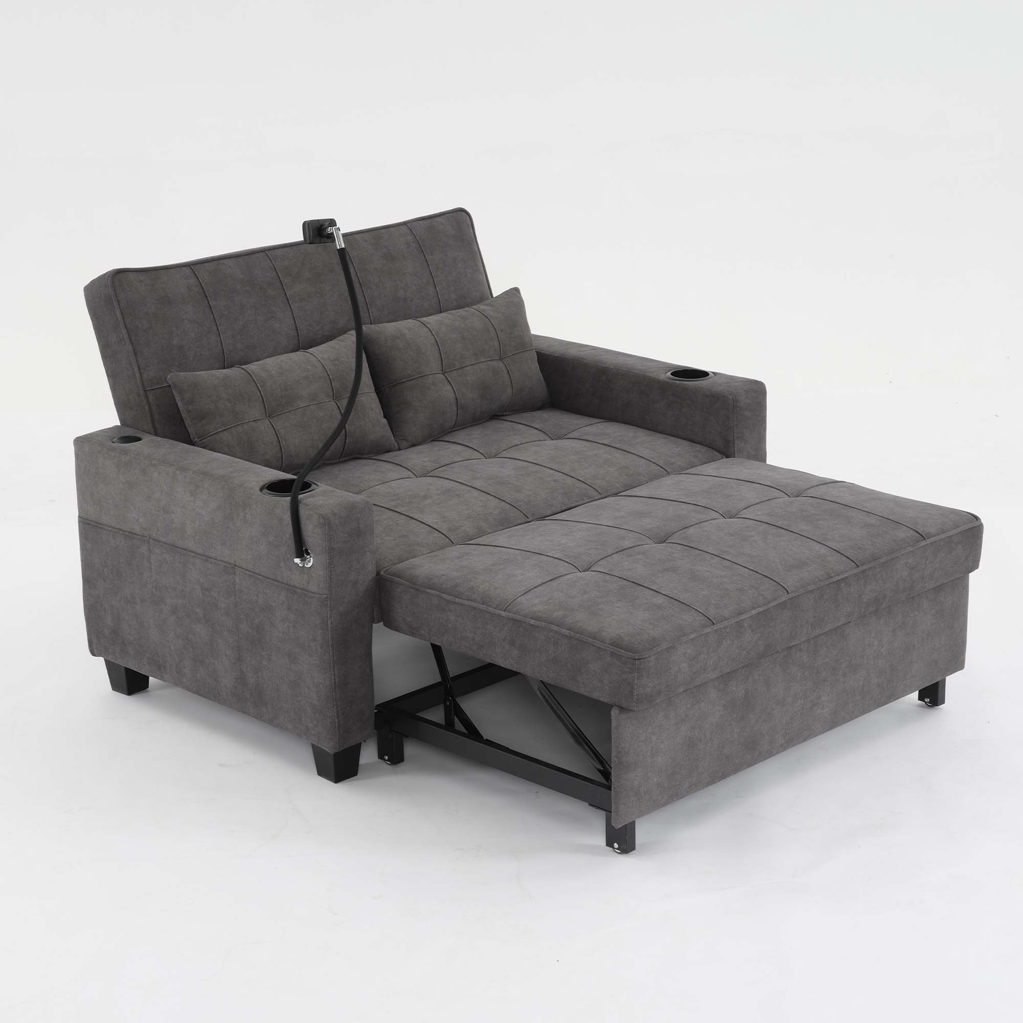 Latitude Run® Comfortable 3-In-1 Futon Sleeper Chair With USB Ports ...