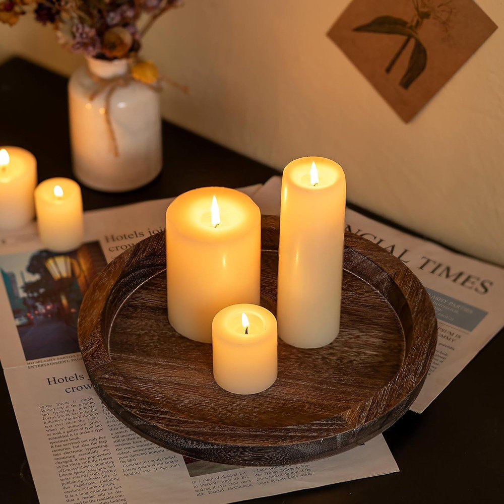 Ophelia & Co. Candle Plate Holder Tray: Round Wooden Decorative Candle ...