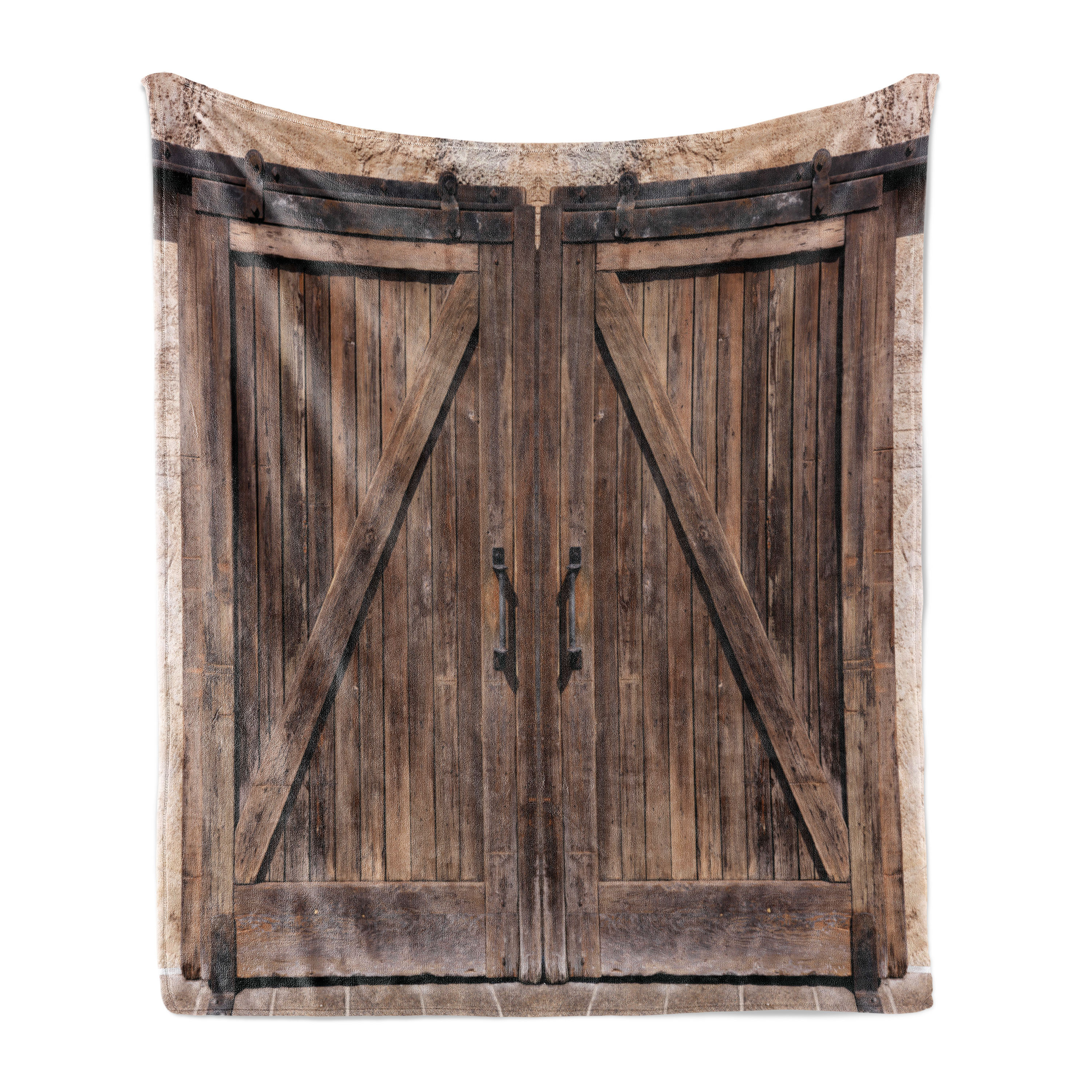 Ambesonne Rustic Fleece Throw Blanket Wooden Barn Door Image Brown ...