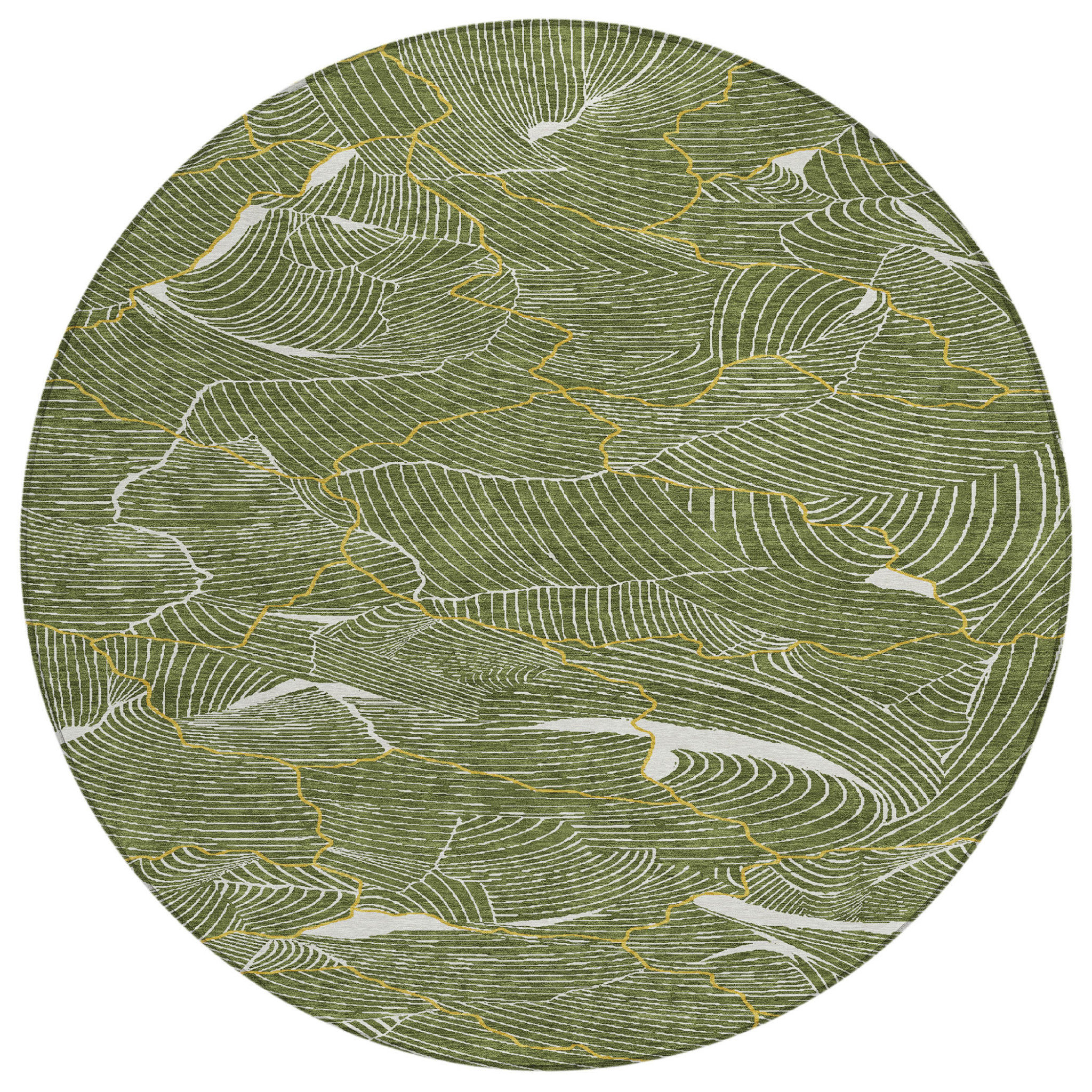 HomeRoots 8' Olive Green Round Abstract Washable Indoor Outdoor Area ...