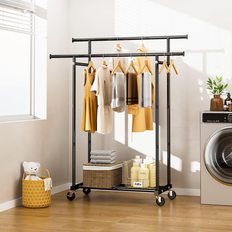 bedroom clothing rack with shelves