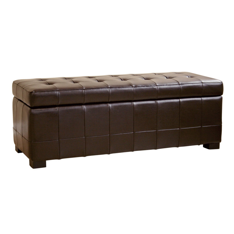 Latitude Run® Kianda Dark Brown Full Leather Storage Bench Ottoman With ...