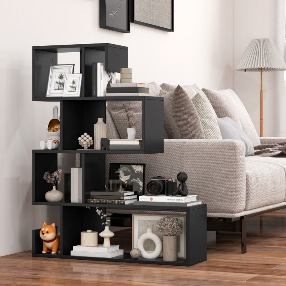 Latitude Run® 5-Tier S-Shaped Bookshelf Geometric Z-Shelf Bookcase with ...