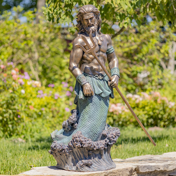 Trinx Elesio Nautical Magnesium Merman Garden Statue | Wayfair