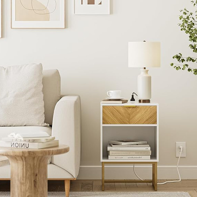 17 Stories Modern Boho Farmhouse Nightstand with Charging Station and ...