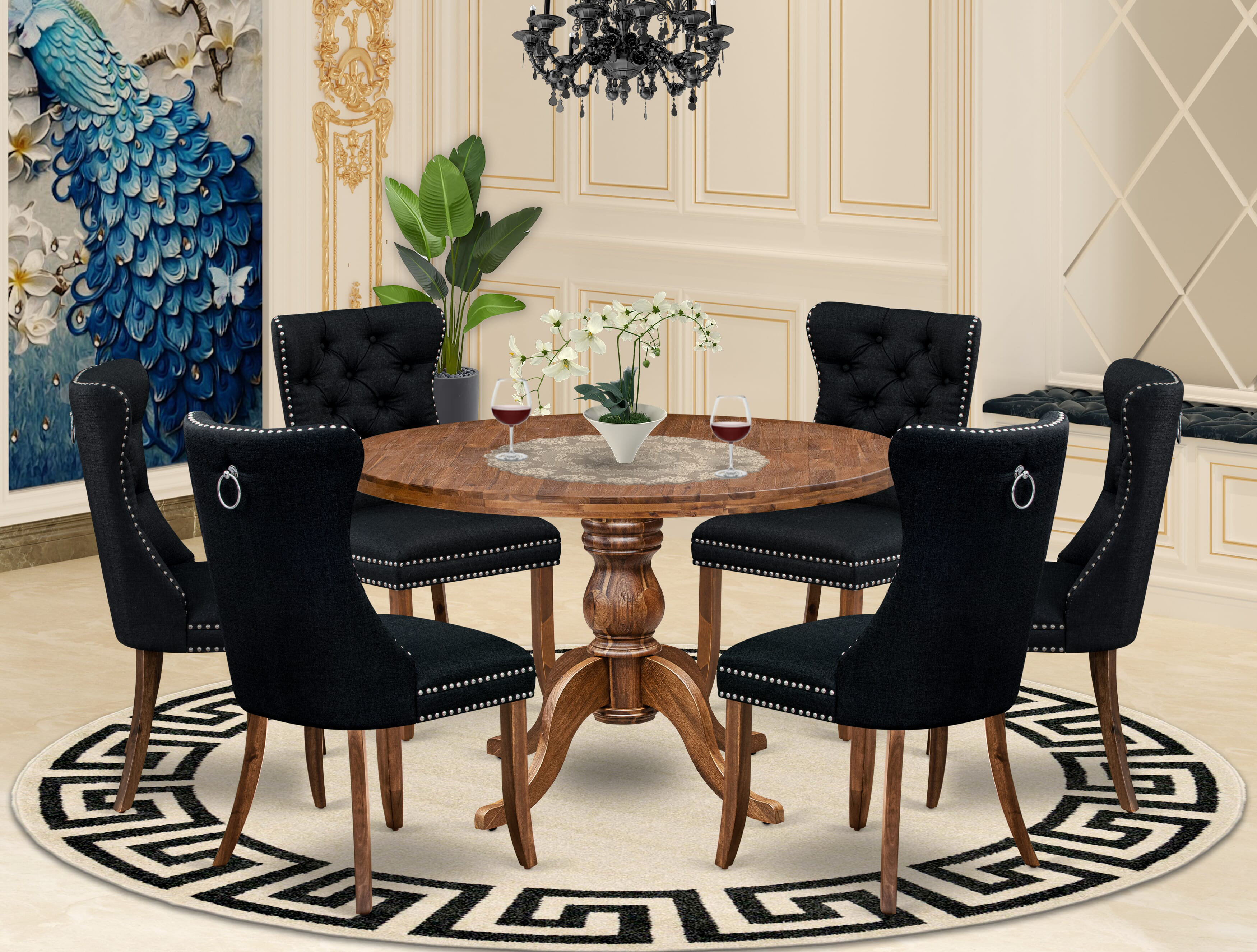 Wildon Home® 7-Piece Dining Room Set with Polyester Fabric 6 parson ...