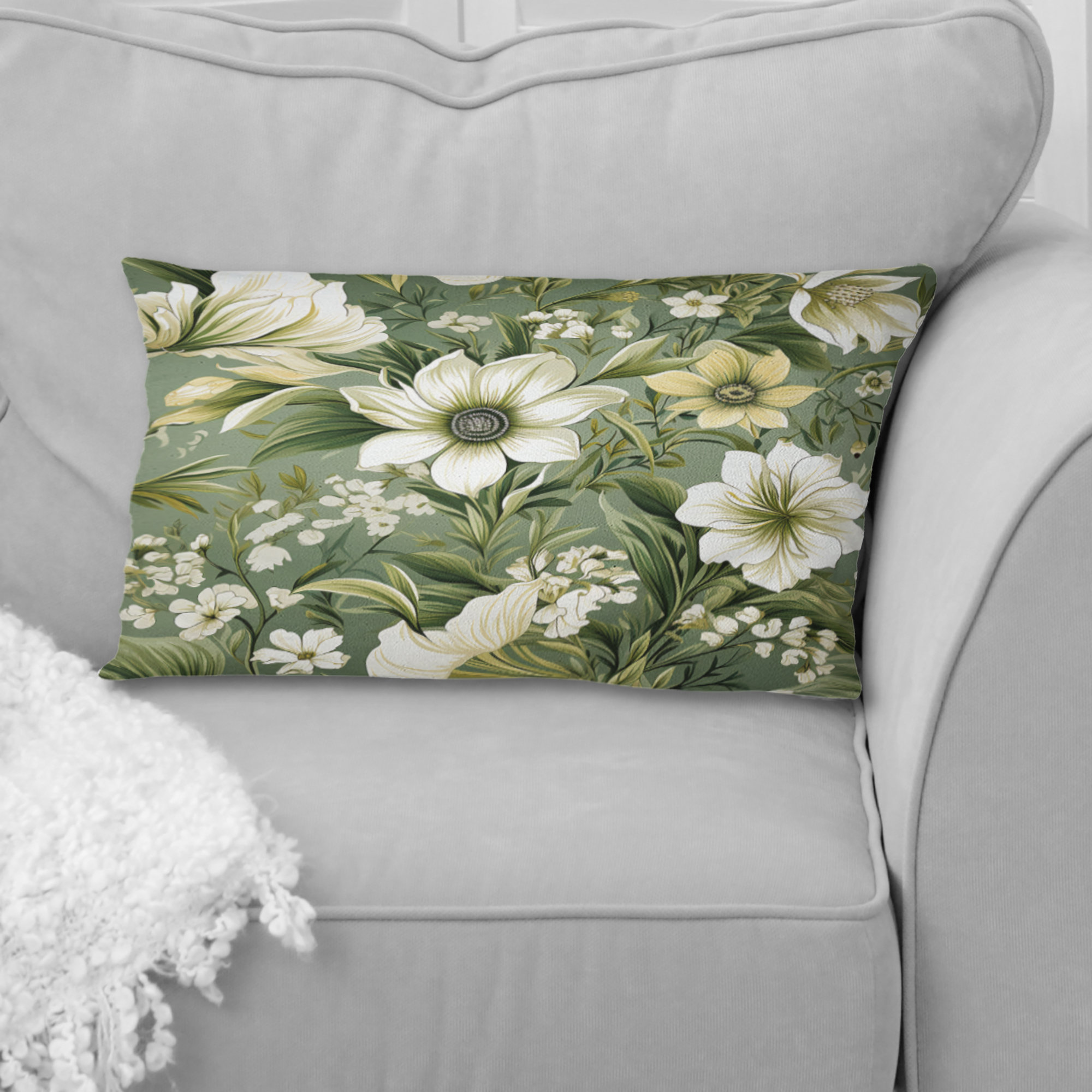 Design Art Green Floral Flourishes Elegance I - Floral Printed Pillow ...