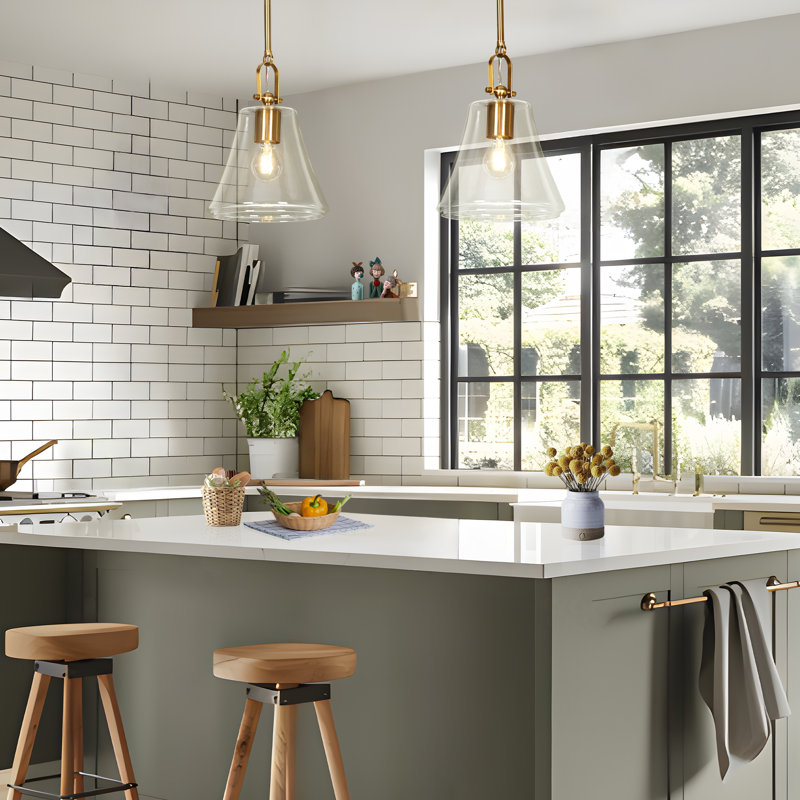 Longshore Tides 1-Light Single Bell Kitchen Island Pendant With Clear ...