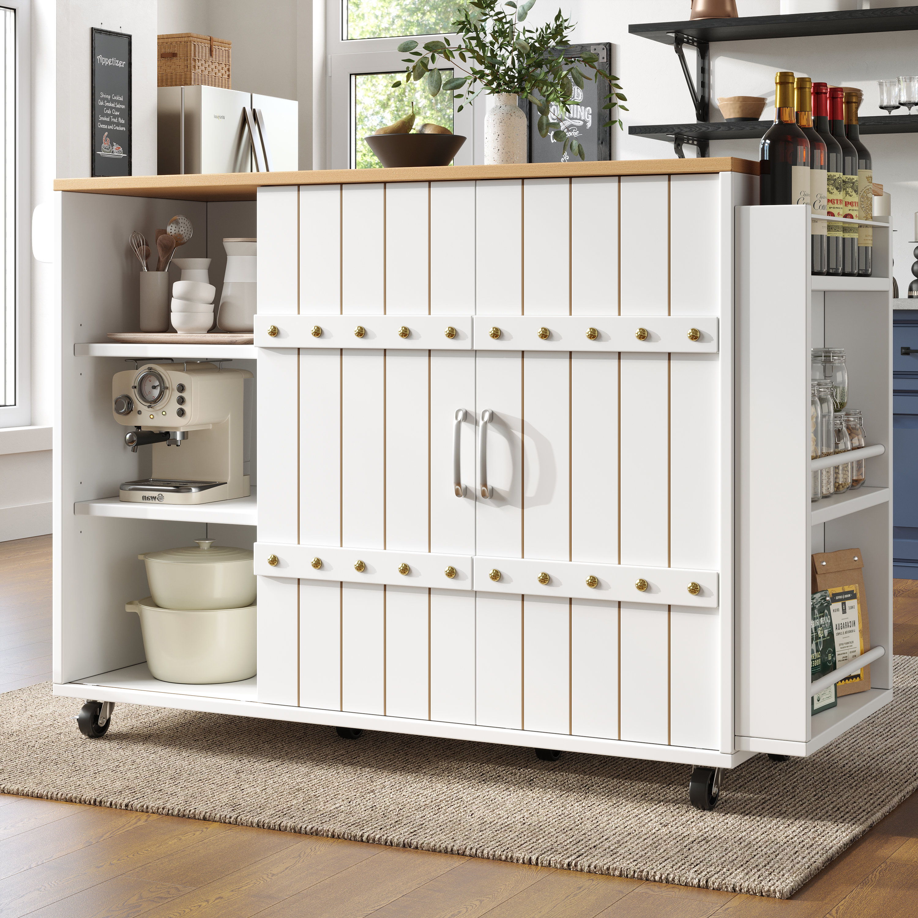 Lark Manor Mobile Kitchen Island With Fold-out Table - 110cm, 3 Drawers ...