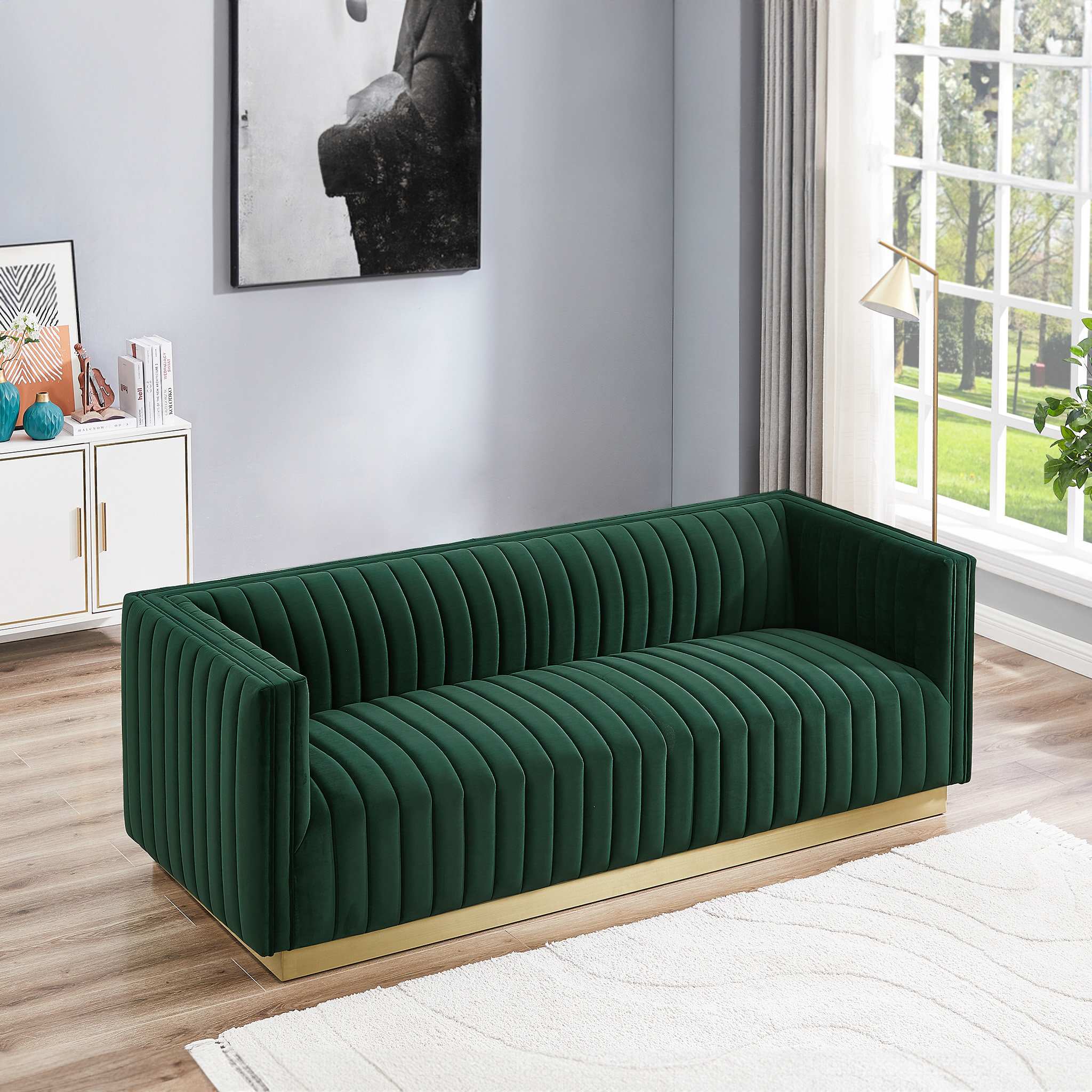 Willa Arlo™ Interiors Edford 84" Mid Century Modern Luxury Velvet Couch ...