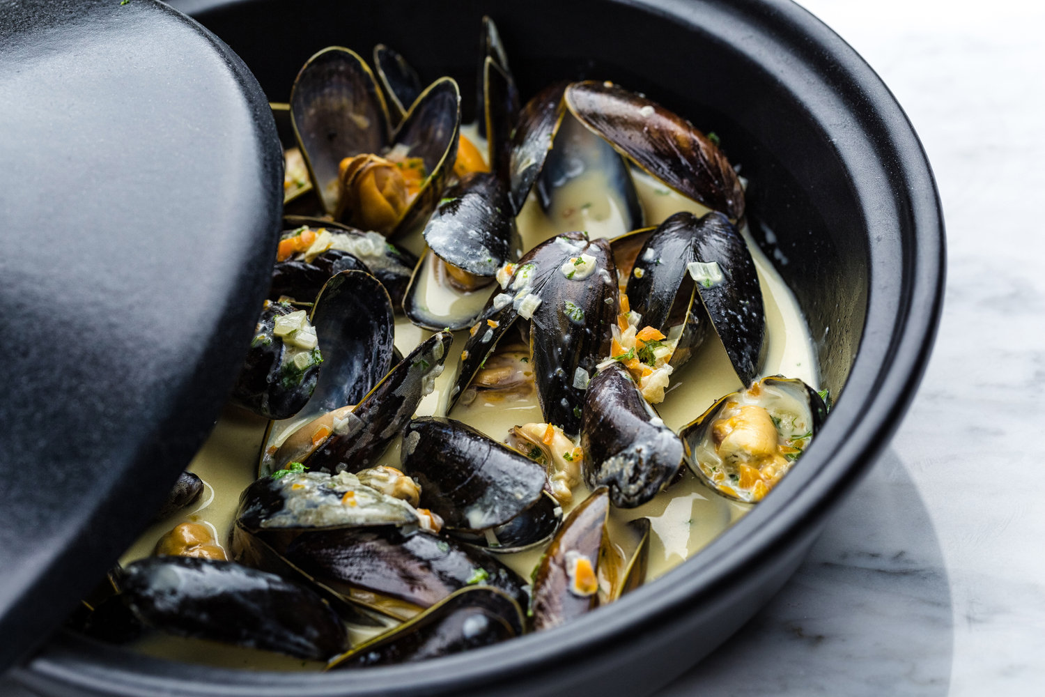 Ebern Designs Soup of Mussels Creamy - Wrapped Canvas Photograph | Wayfair