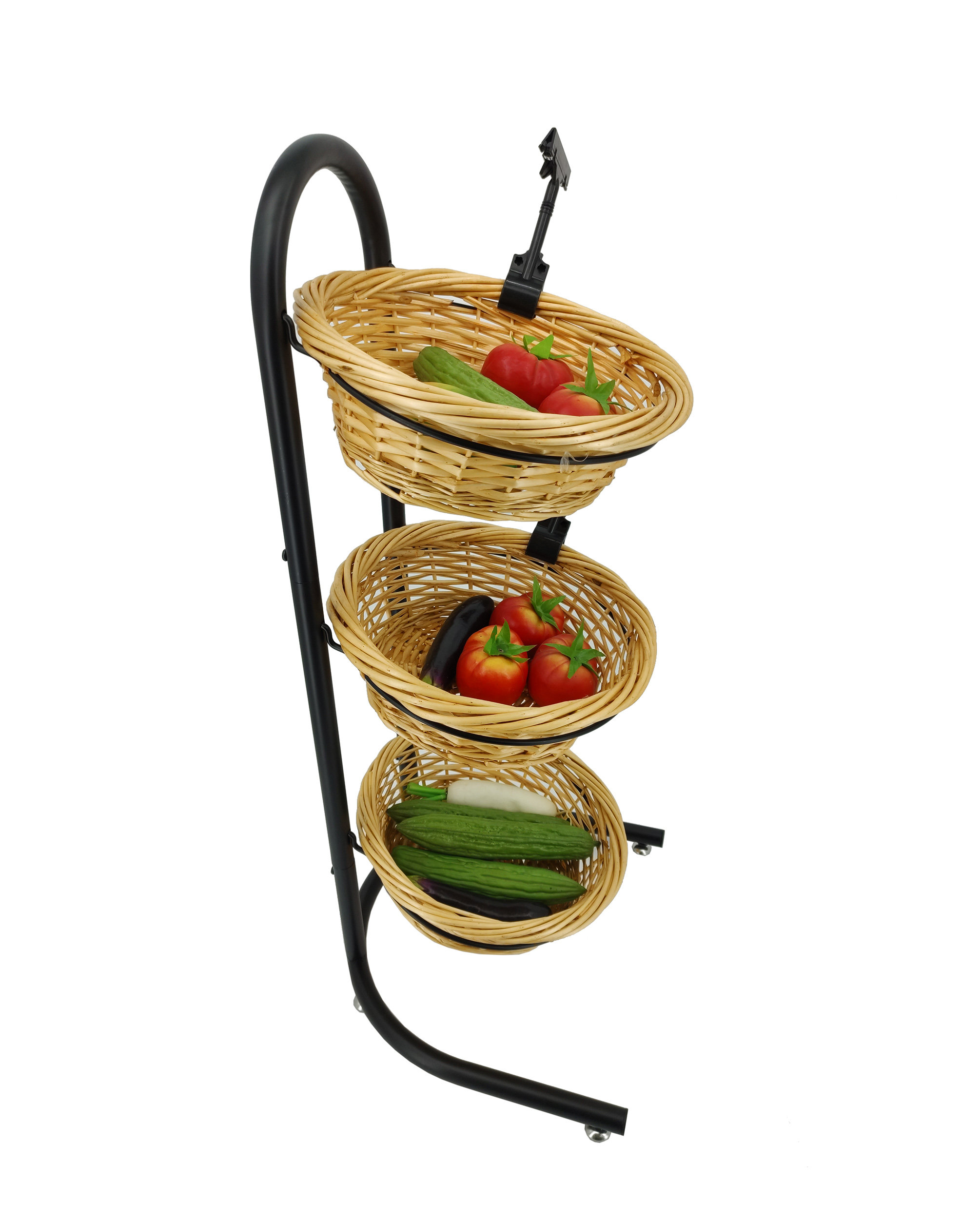 Bayou Breeze 3 Tier Wicker Basket Metal Stand with Sign Clips, Market ...