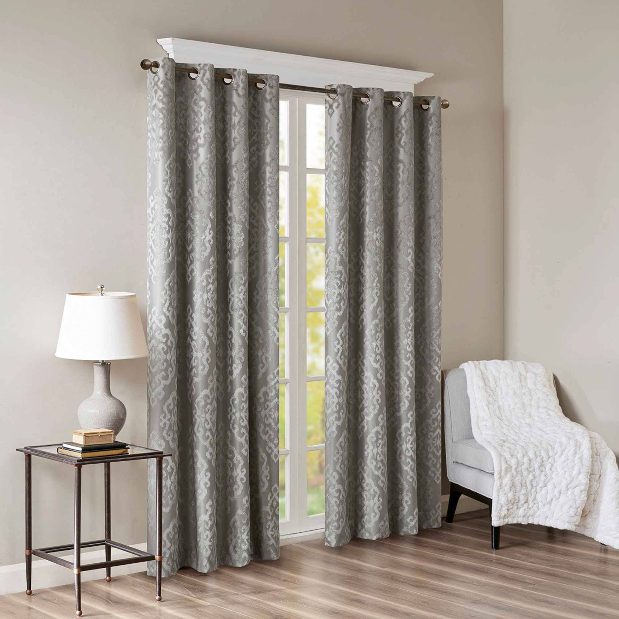 Canora Grey Knitted Jacquard Damask Total Blackout Grommet Top Curtain Panel(Only 1 Pc Panel ...