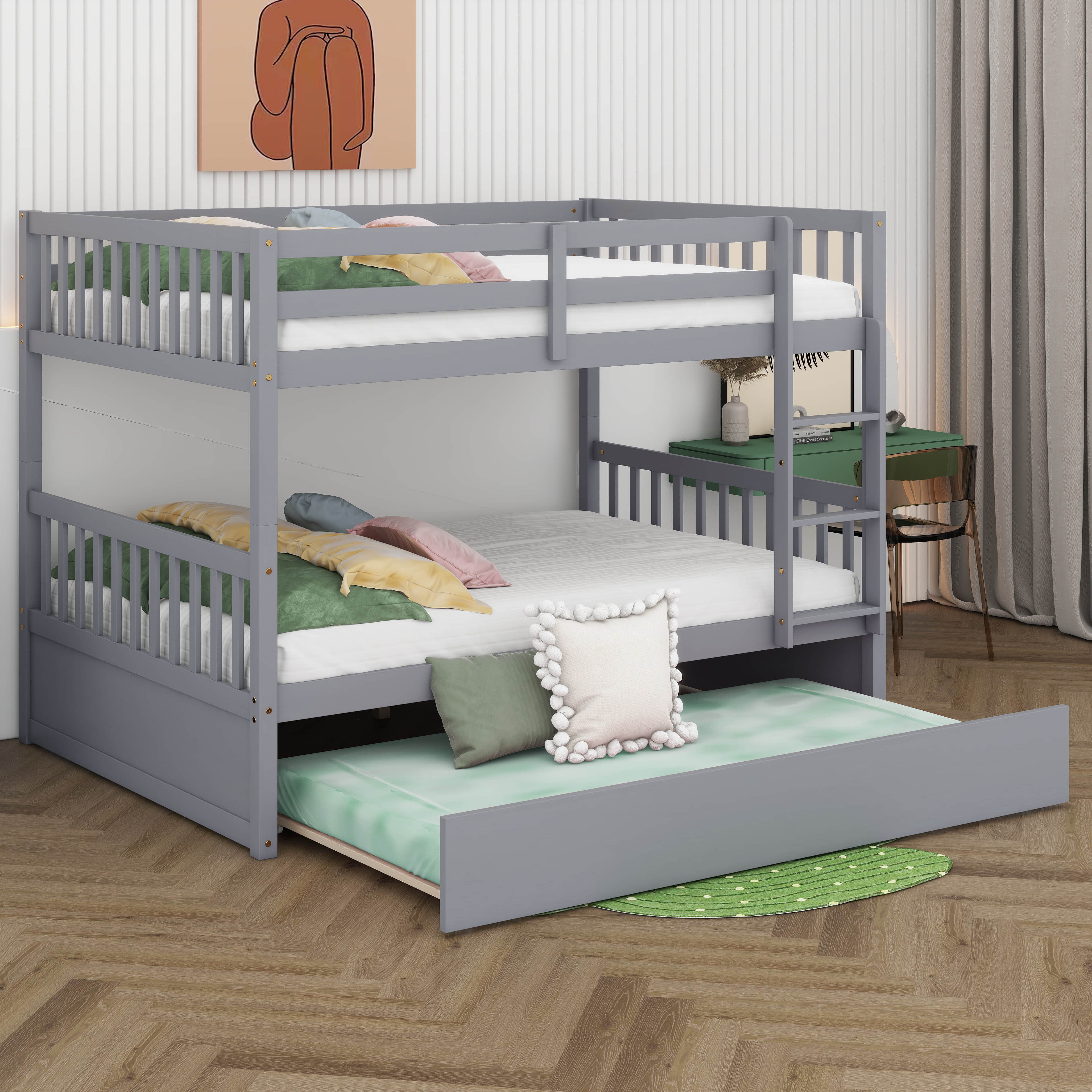 Harriet Bee Full Over Full Rubber Wood Bunk Bed With Trundle ...